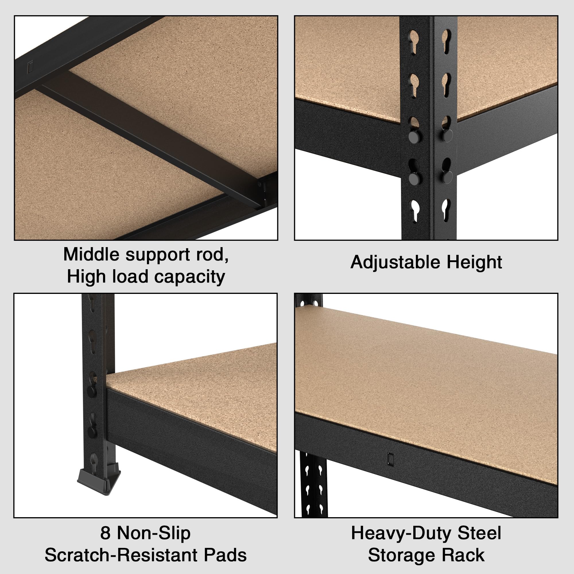 WORKPRO 5-Tier Metal Storage Shelving Unit, 36”W x 18”D x 72”H, Adjustable Storage Rack Heavy Duty Shelf with Particle Board, 4000 lbs Load Capacity (Total) for Garage Warehouse, Black/Silver