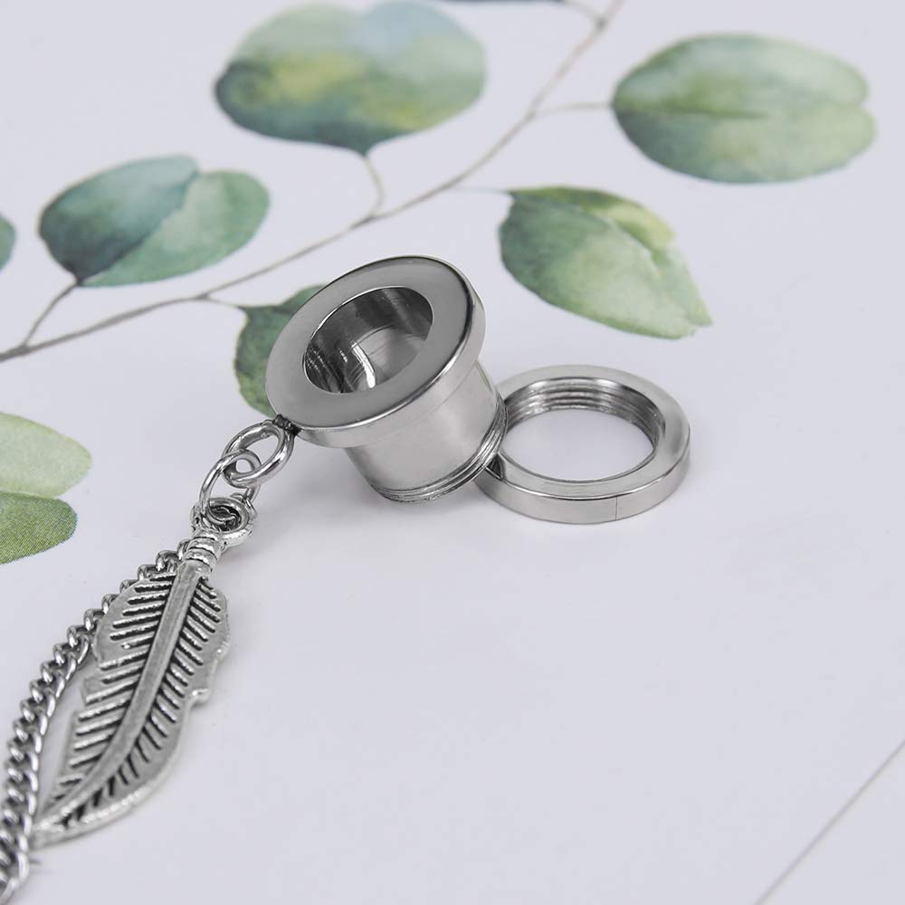 ZS Vintage Moon Dangle Ear Tunnels Plug Stainless Steel Screw Ear Gauge Feather Chain Ear Expander Flesh Tunnels Piercing (Feather,2g(6mm))