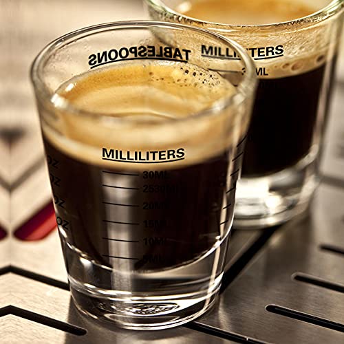Shot Glasses Measuring cup Espresso Shot Glass Liquid Heavy Glass Wine Glass 2 Pack 26-Incremental Measurement 1oz, 6 Tsp, 2 Tbs, 30ml by TIYOORTA (2 pack black)