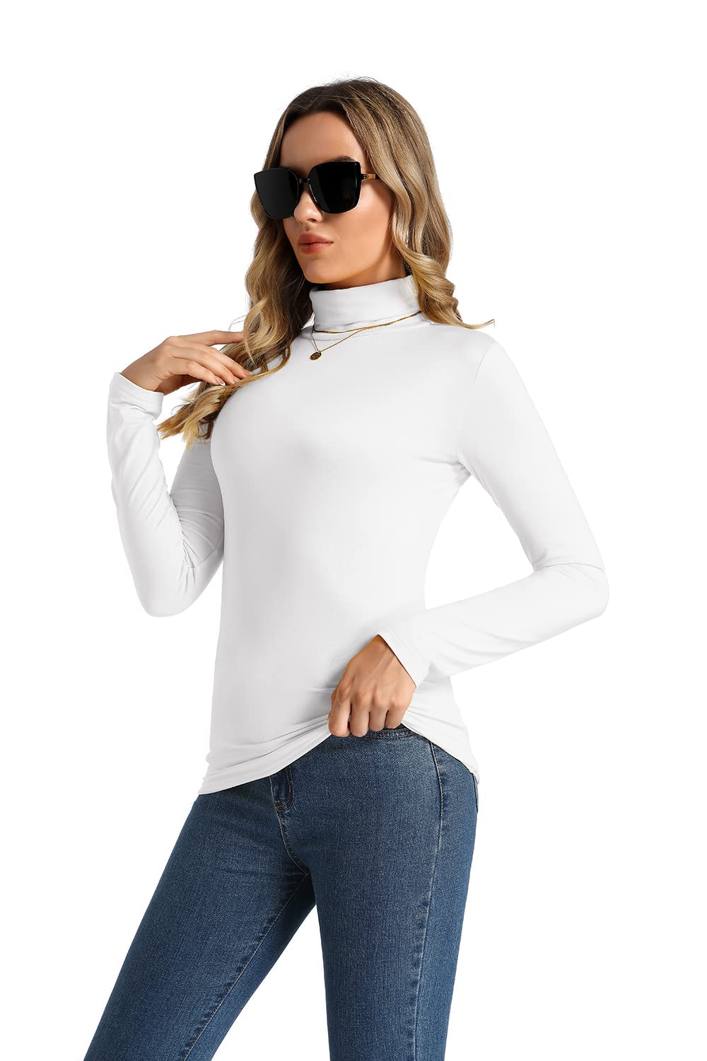 White Turtleneck Women Long Sleeve White Shirt Women Mock Turtleneck Top Underscrub Long Sleeve Women Medium