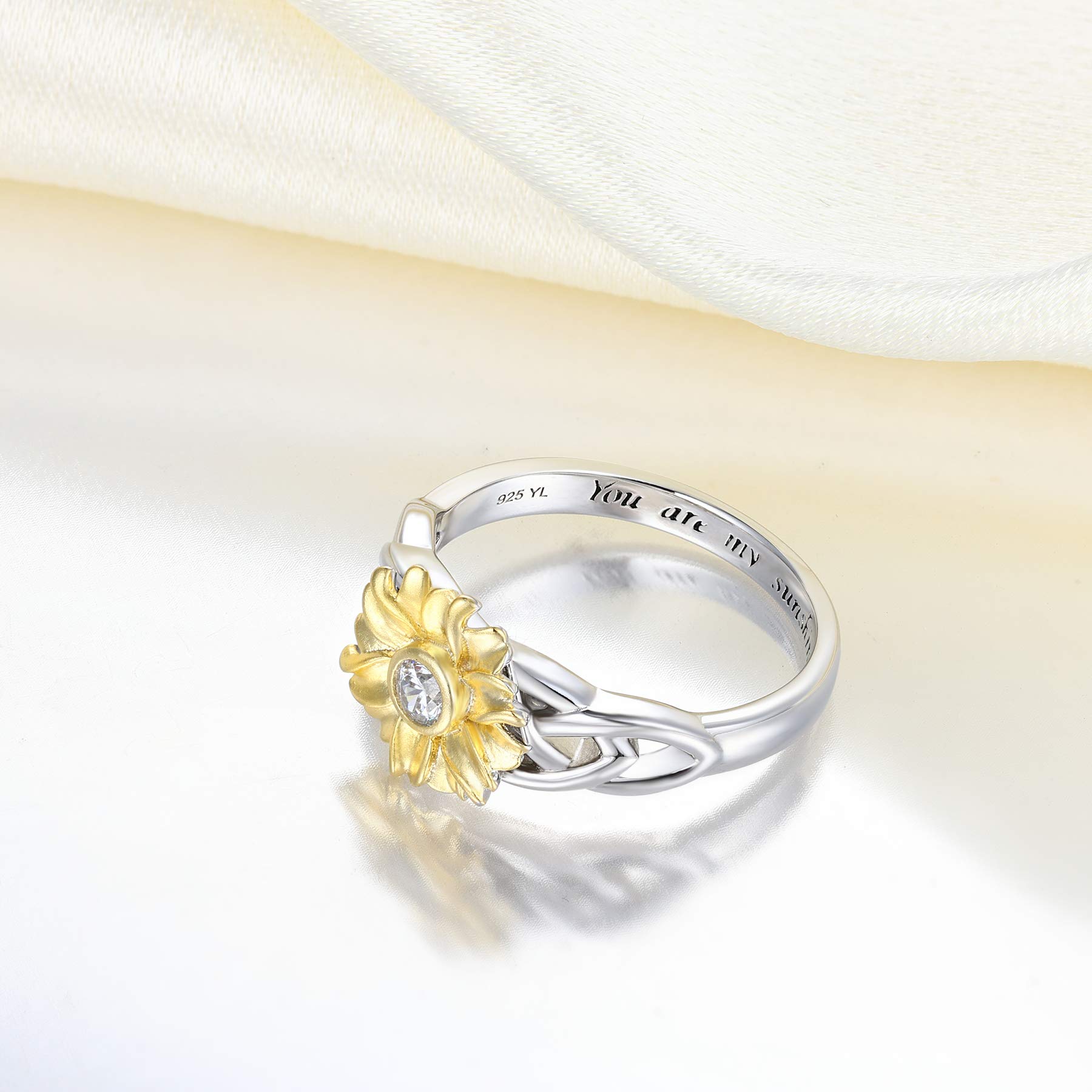 YL Sunflower Rings 925 Sterling Silver Cubic Zirconia Flower Leverback Jewelry for Women-size 7