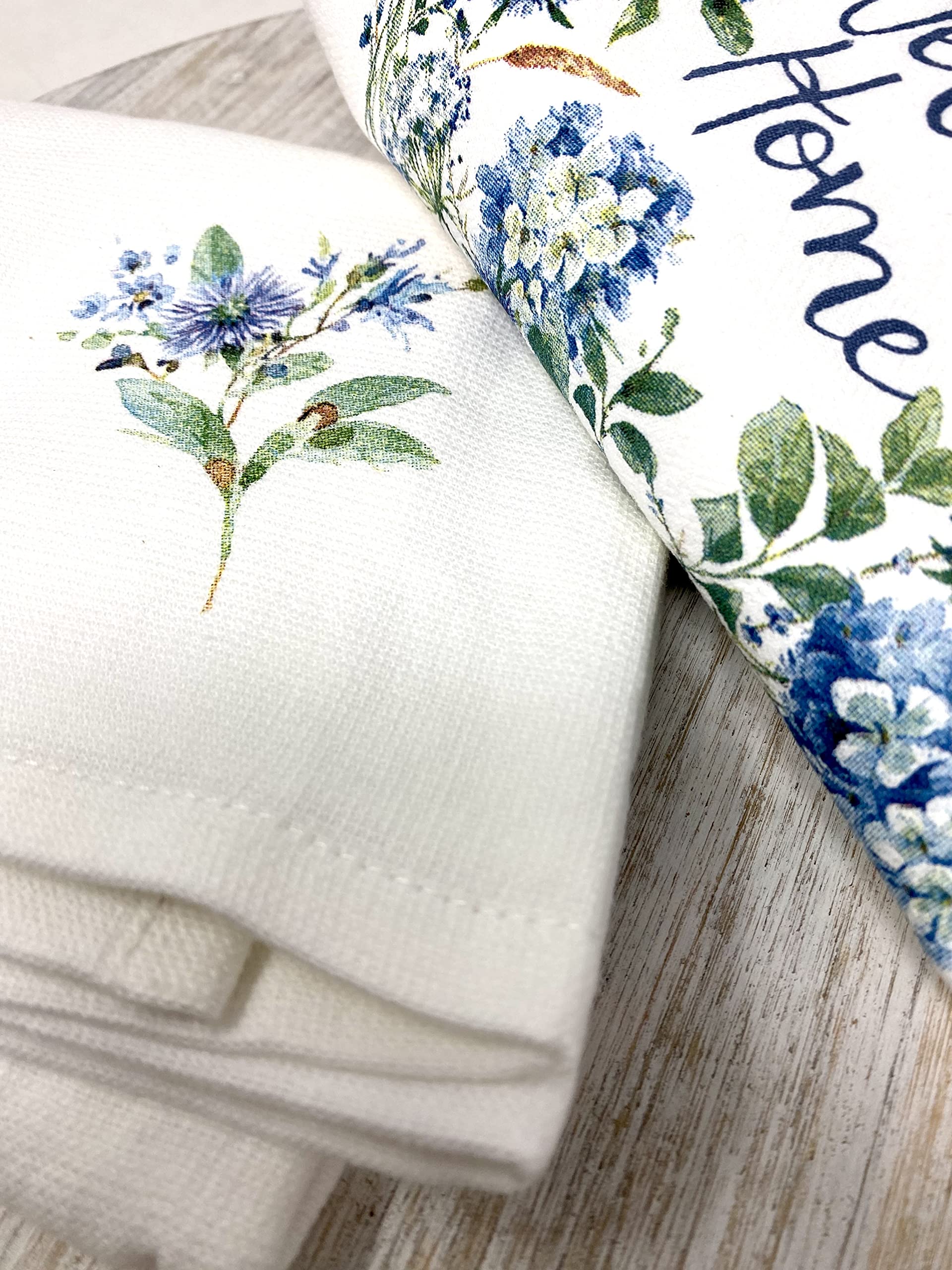 Welcome Home Blue Hydrangea Terry Towel and Flour Sack Kitchen Towel Set of 2 by Kay Dee Designs