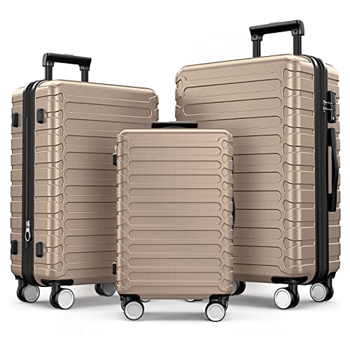 SHOWKOO Luggage Sets Expandable ABS Hardshell 3pcs Clearance Luggage Hardside Lightweight Durable Suitcase sets Spinner Wheels Suitcase with TSA Lock (Black)
