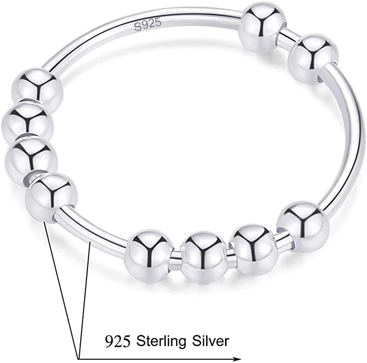 ZogCowy 925 Sterling Silver Anxiety Ring for Women Men Anti Anxiety Fidget Spinner Rings with Beads Stress Relief Spinning Ring