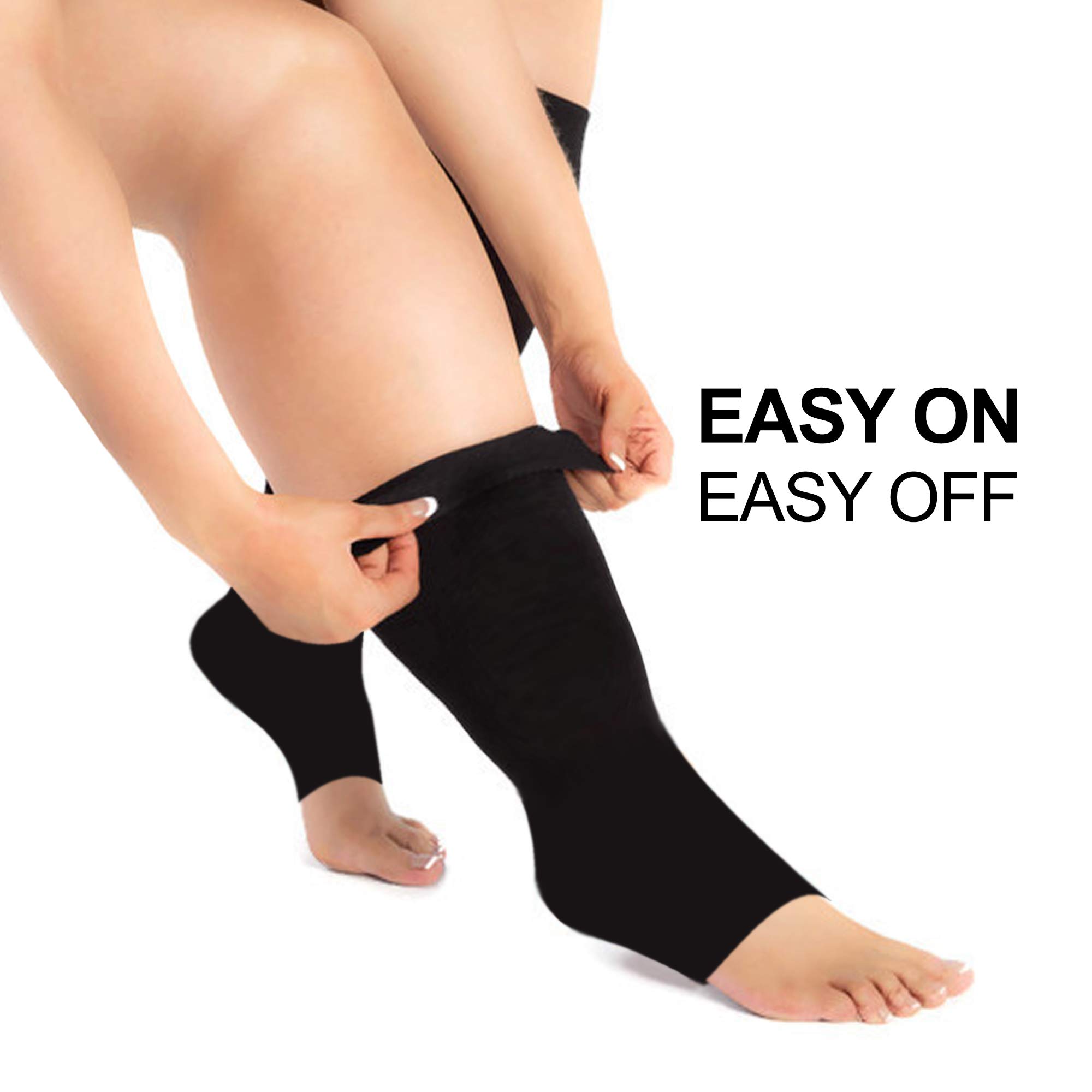 Zeta Wear Plus Size Open Toe Leg Sleeve Support Socks - Wide Calf Compression Open Toe Socks Men and Women Amazing Fit, Travel, Flight Socks, Compression & Soothing Relief, 1 Pair, Size 3XL, Black