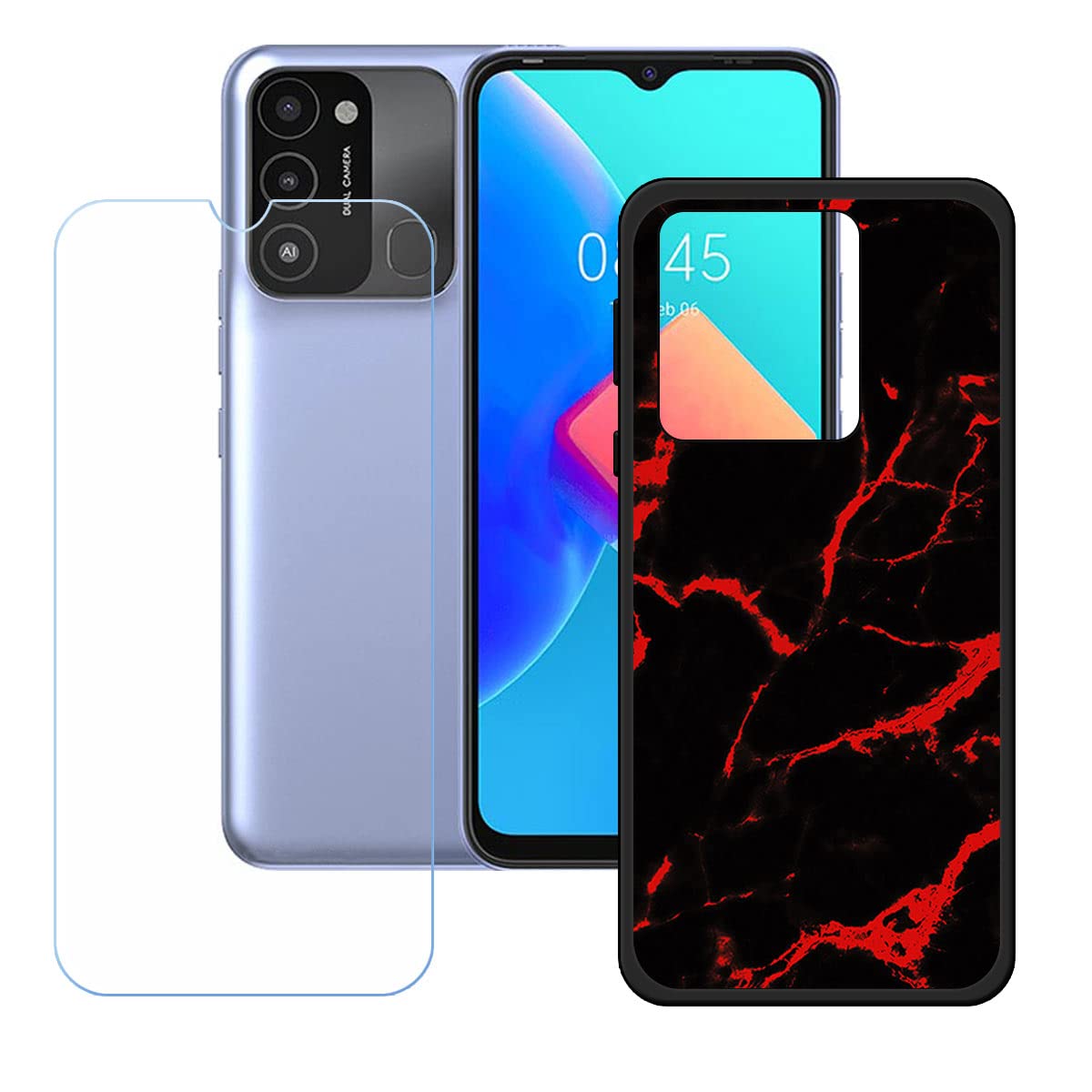 YZKJSZ Case for Tecno Spark Go 2022 Cover + Screen Protector Tempered Glass Protective Film - Soft Gel Black TPU Silicone Protection Case for Tecno Spark Go 2022 (6.6") - OP40