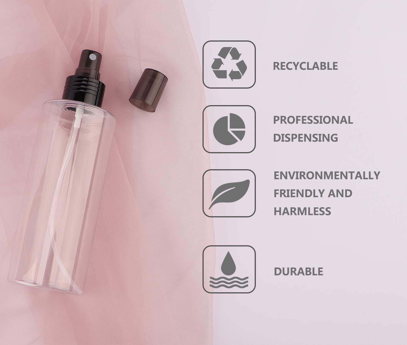 Yebeauty Empty Spray Bottles for Essential Oils, 8oz Refillable Clear Plastic Misting Spray Bottles Atomizer Fine Mister Spray Bottle for Beauty Products, Cleaning, Pack of 2