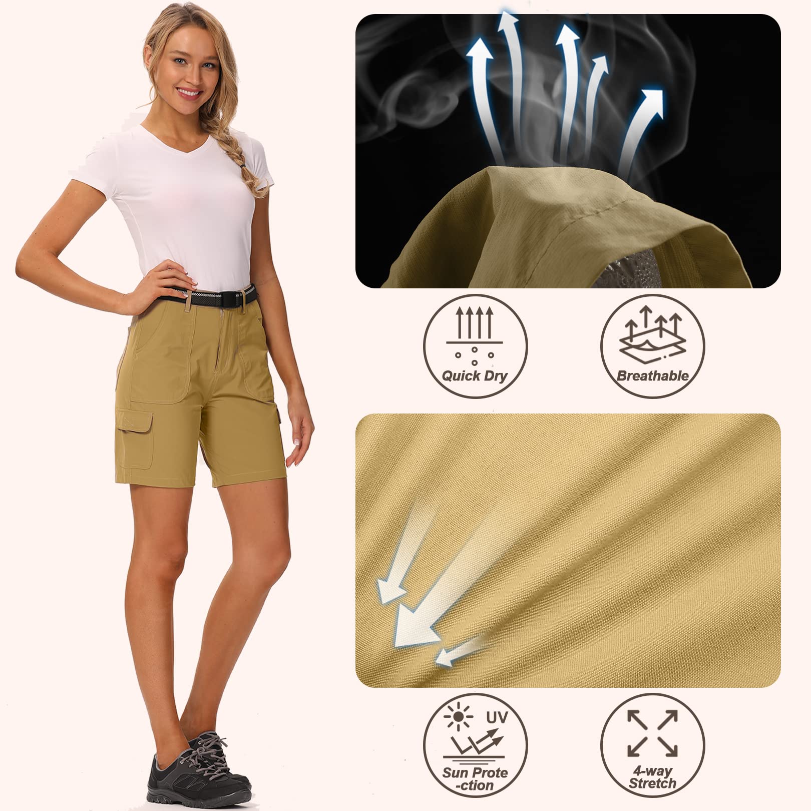 Women's Hiking Pants Water-Resistant Quick Dry UPF 50 Travel Camping Work Pants,6061 Khaki 36/US 16
