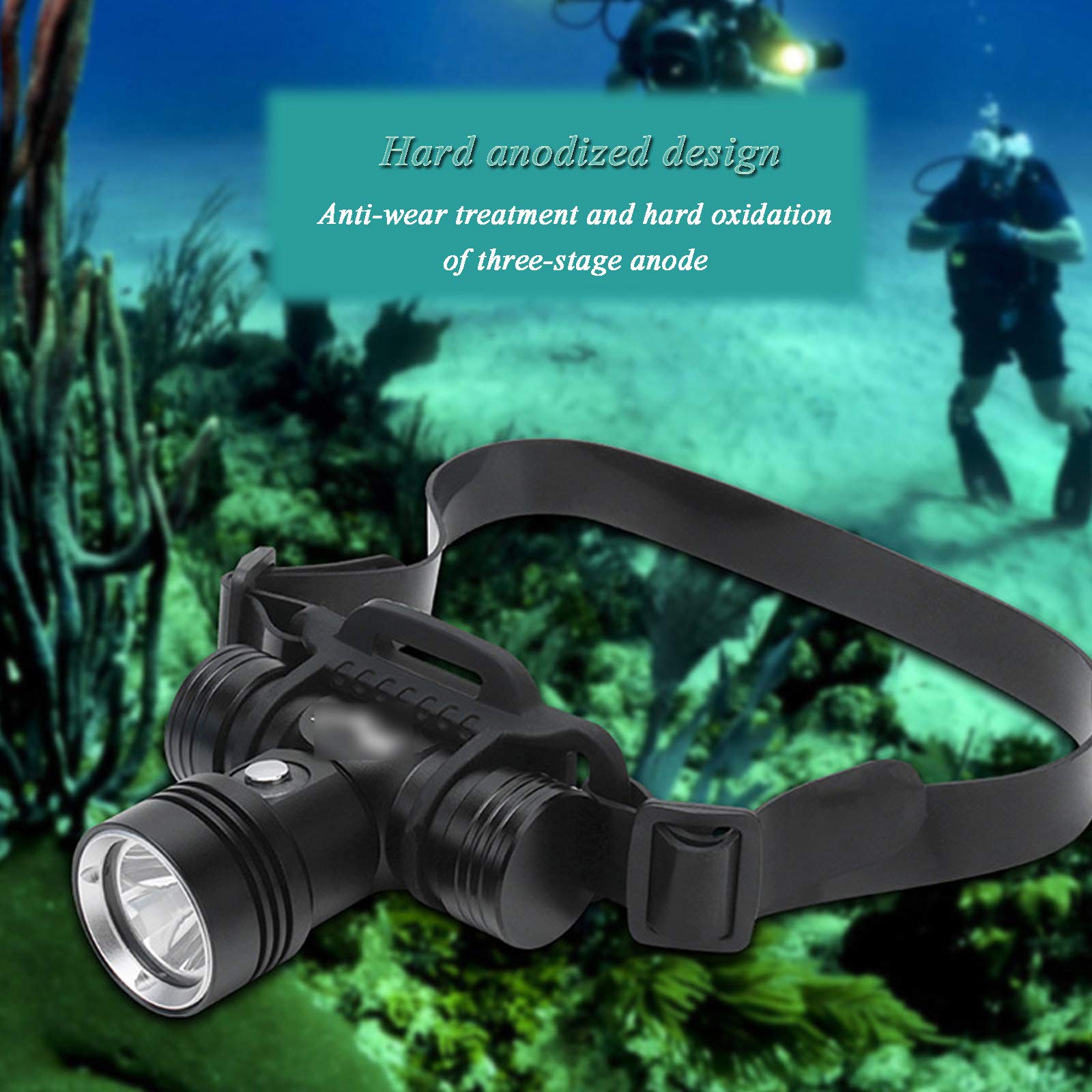 TWW Diving Headlight, Led Outdoor Strong Light Aluminum Alloy Head-Mounted Flashlight, Power Indicator Fishing Light