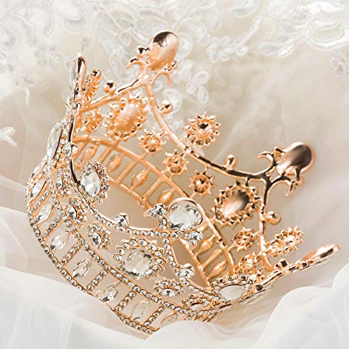 SWEETV Rose Gold Queen Crown for Women, Baroque Crown for Cake Topper, Costume Accessories for Wedding Brithday Party Babyshower Pageant