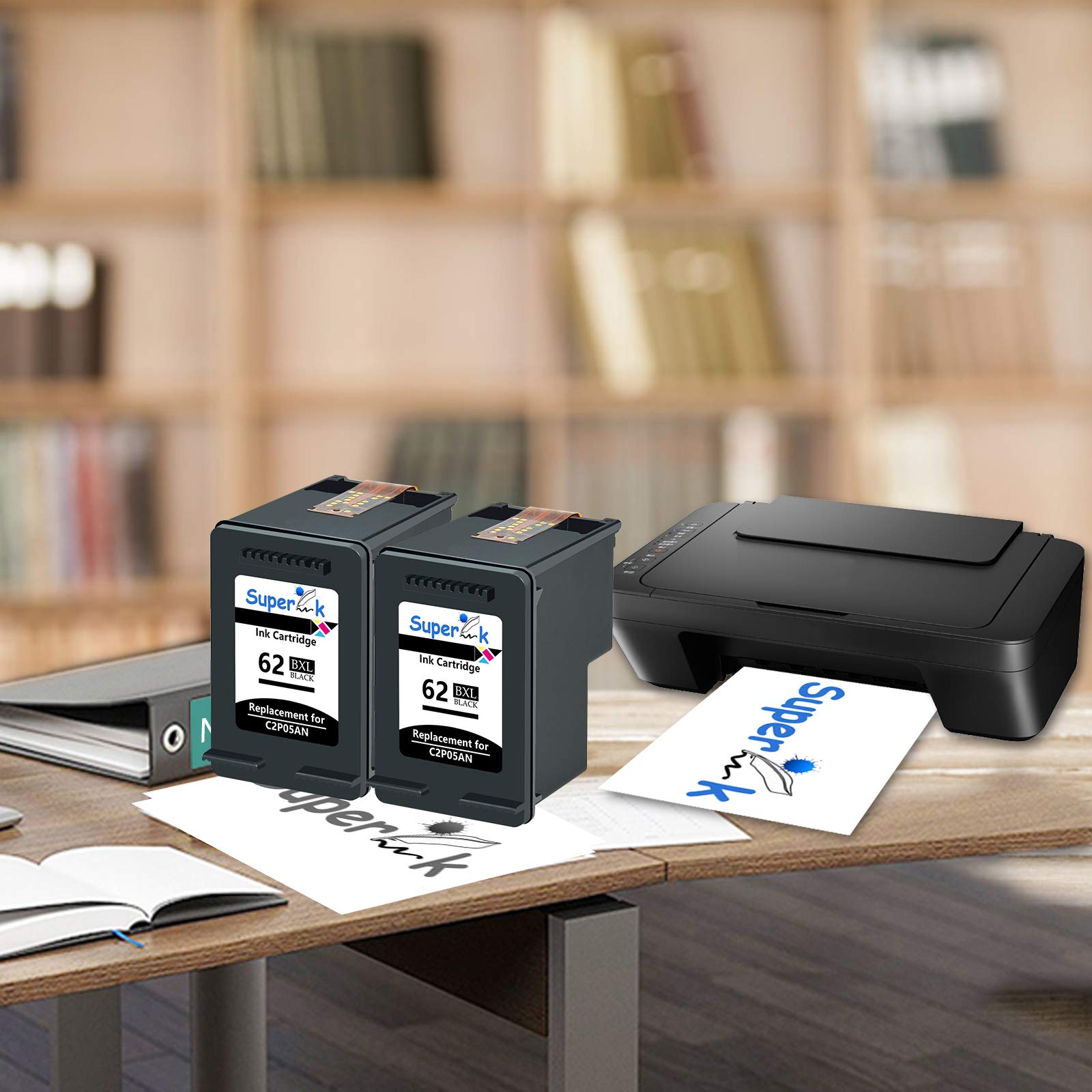 SuperInk Replacement Compatible for HP 62XL 62 XL C2P05AN Ink Cartridge High Yield (5 Black) Use in Envy 5665 7640 7643 7644 7645 8000 8005;Officejet 200 250 258 5743 5744 8040 8045 Printer