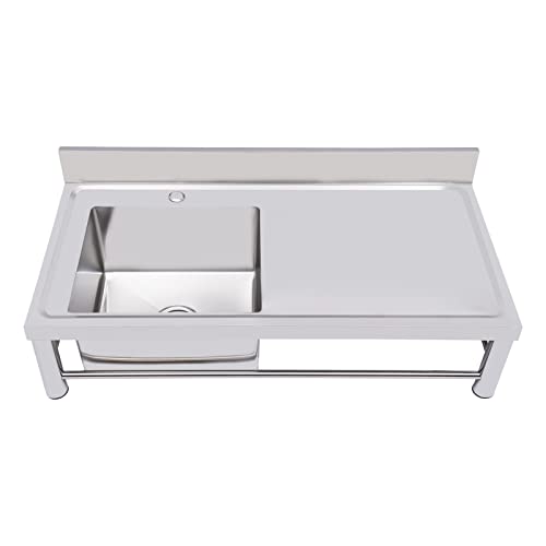 Stainless Steel Kitchen Sink Free Standing Commercial Restaurant Sink Set w/Hot and Cold Faucet, Prep & Utility Washing Hand Basin w/Workbench & Storage Shelves Indoor Outdoor