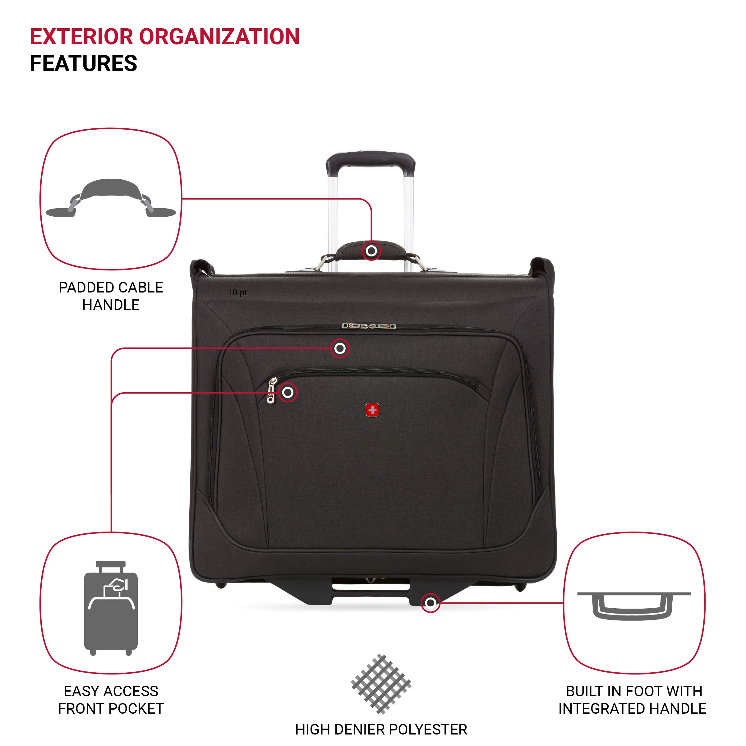 SwissGear 7895 Premium Rolling Garment Bag, Bonus Hanging Feature, Men's and Women's, Carry-on Luggage - Grey Heather
