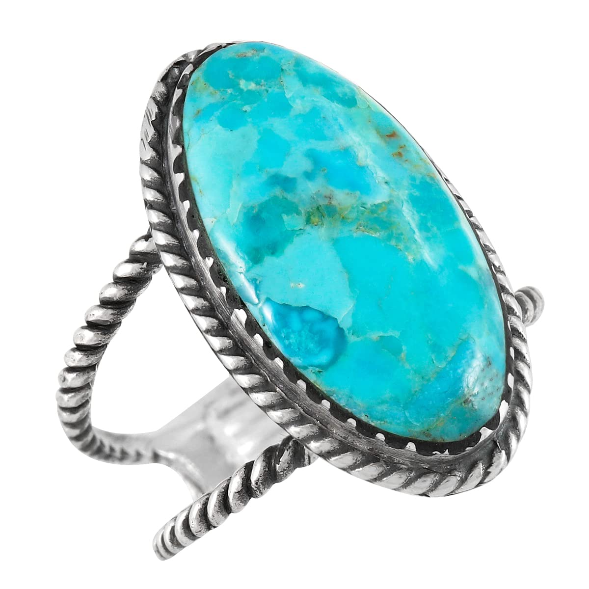 Turquoise Ring Sterling Silver 925 Genuine Gemstones Size 6 to 11 (Turquoise) (7)