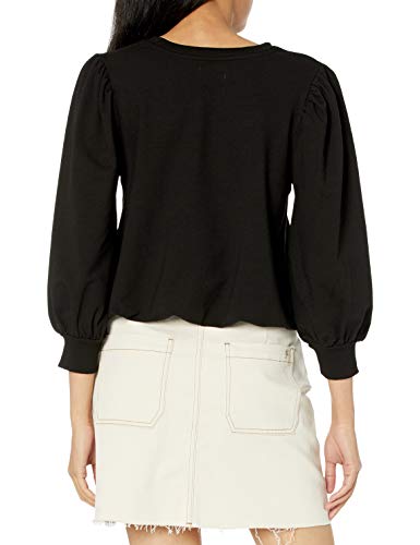 The Drop Women's Leona Short Puff Sleeve Crew Neck French Terry Sweatshirt, Black, L