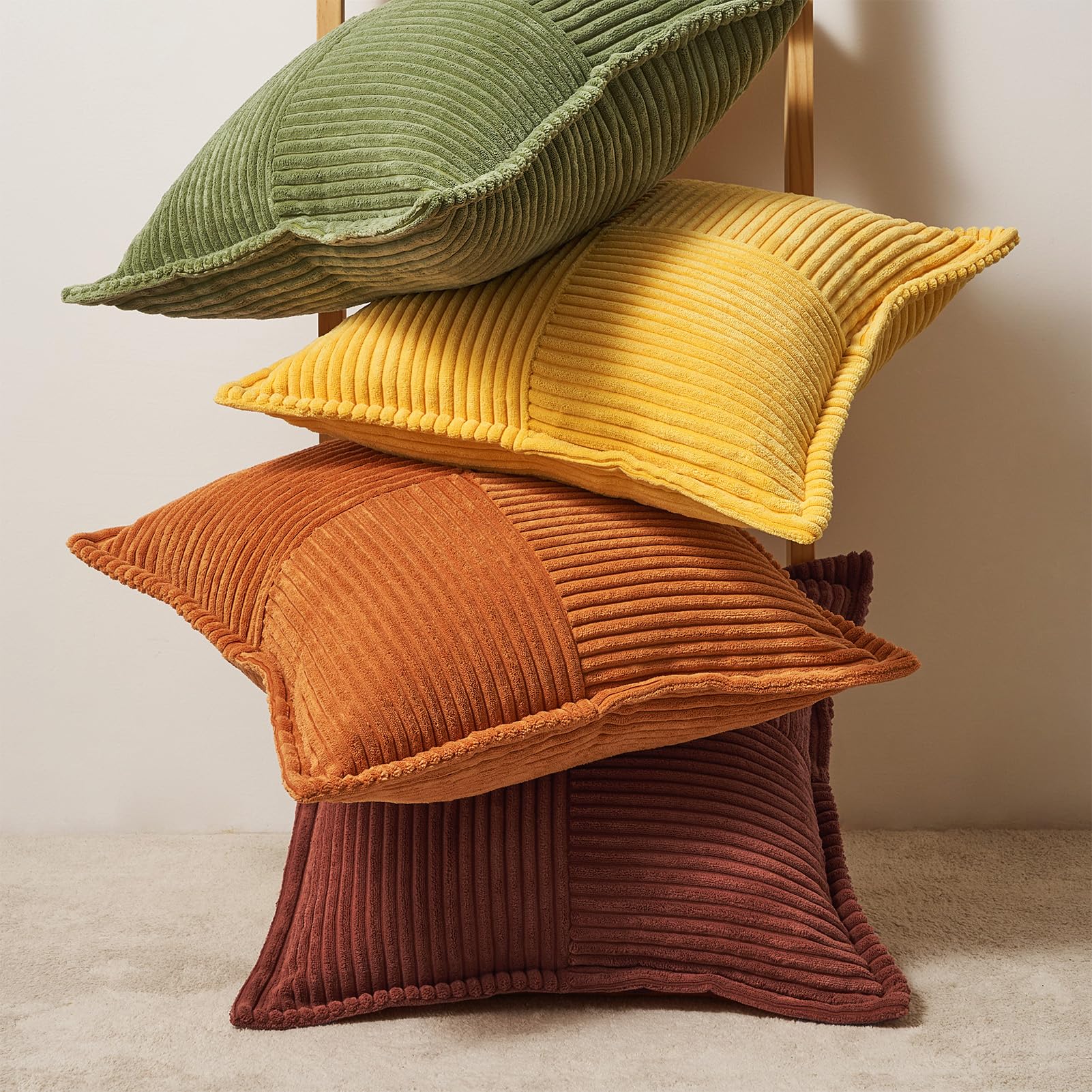 Topfinel Throw Pillow Covers 4 Packs,Soft Solid Soft Striped Corduroy Rustic Pillowcase,Farmhouse Boho Square Cushion Case for Couch Living Room Car (Neutral Grey, 18x18)