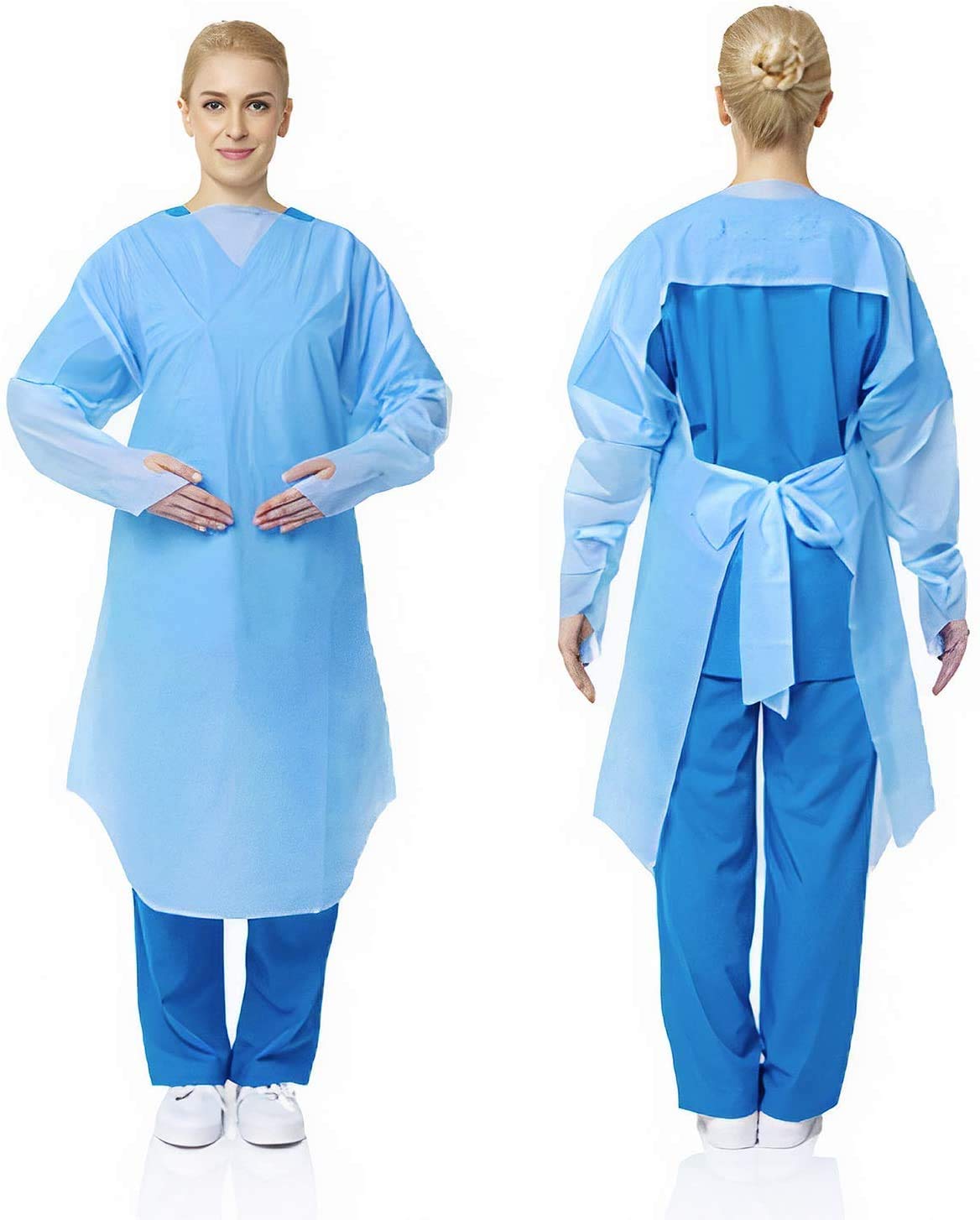 ZMDREAM Disposable CPE Isolation Gown Individual Wrapped with Thumb Hole Pack of 10