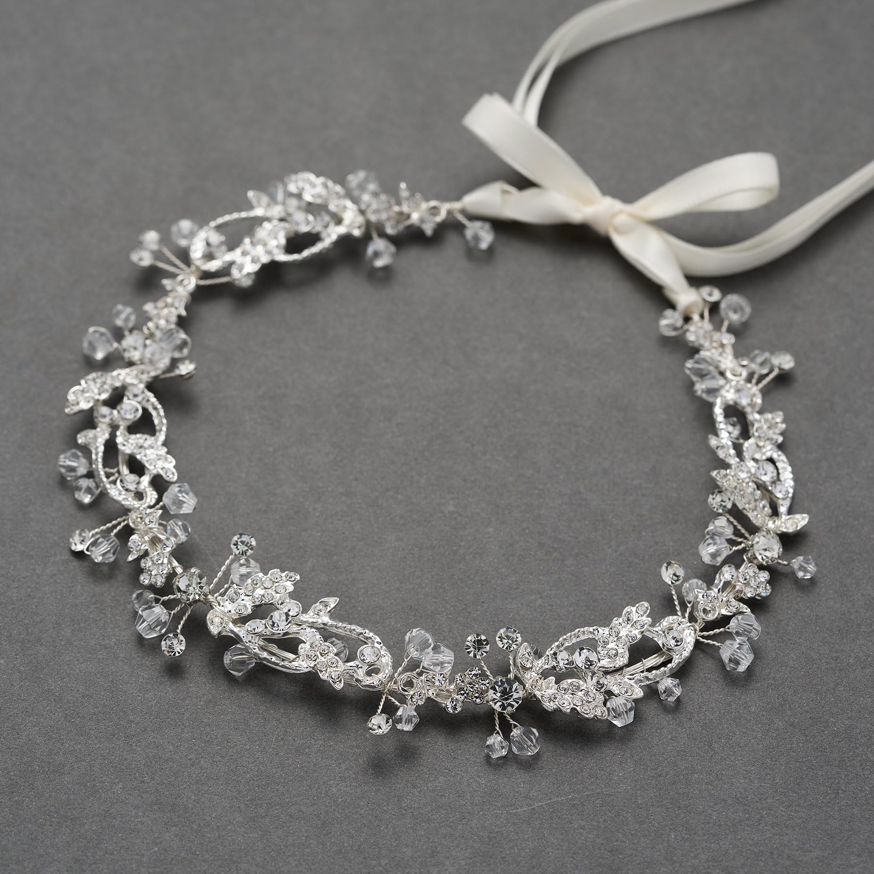 SWEETV Silver Wedding Headpieces for Bride Handmade Bridal Headband with Rhinestones Hair Accessories Hair Vine for Women