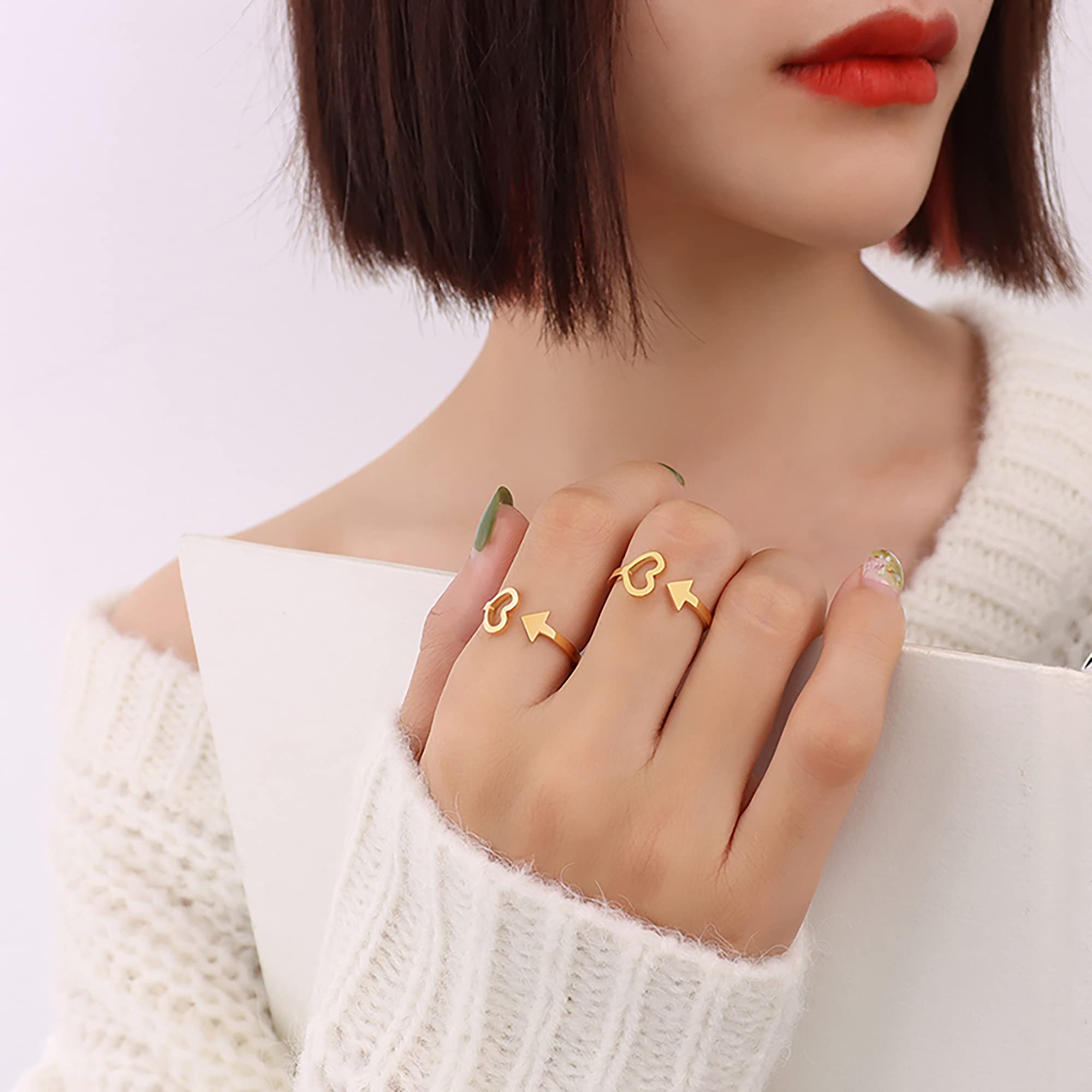 venuspearl Gold Rings for Women 18K Gold Plated Rings Adjustable Open Rings Statement Jewelry Size 7-8 (Style G Gold)