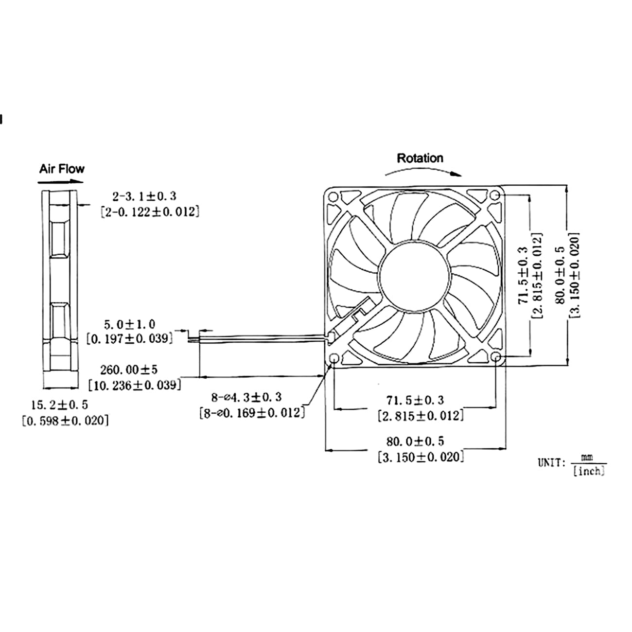Wathai DC Brushless 12V Cooling Case Fan 80mm x 15mm 3'' 2Pin for Exhaust Replacement Part 2Pack