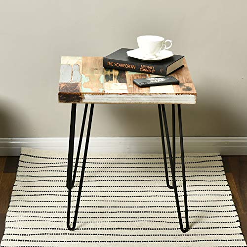 WELLAND Side Table Reclaimed Wood, Round Hairpin Leg End Table, Night Stand, Recycled Boat Wood, 20" Tall