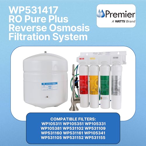 Watts Premier WP531417 RO Pure Plus Reverse Osmosis Filtration System with Top-Mount Twist Faucet, Brushed Nickel, Standard