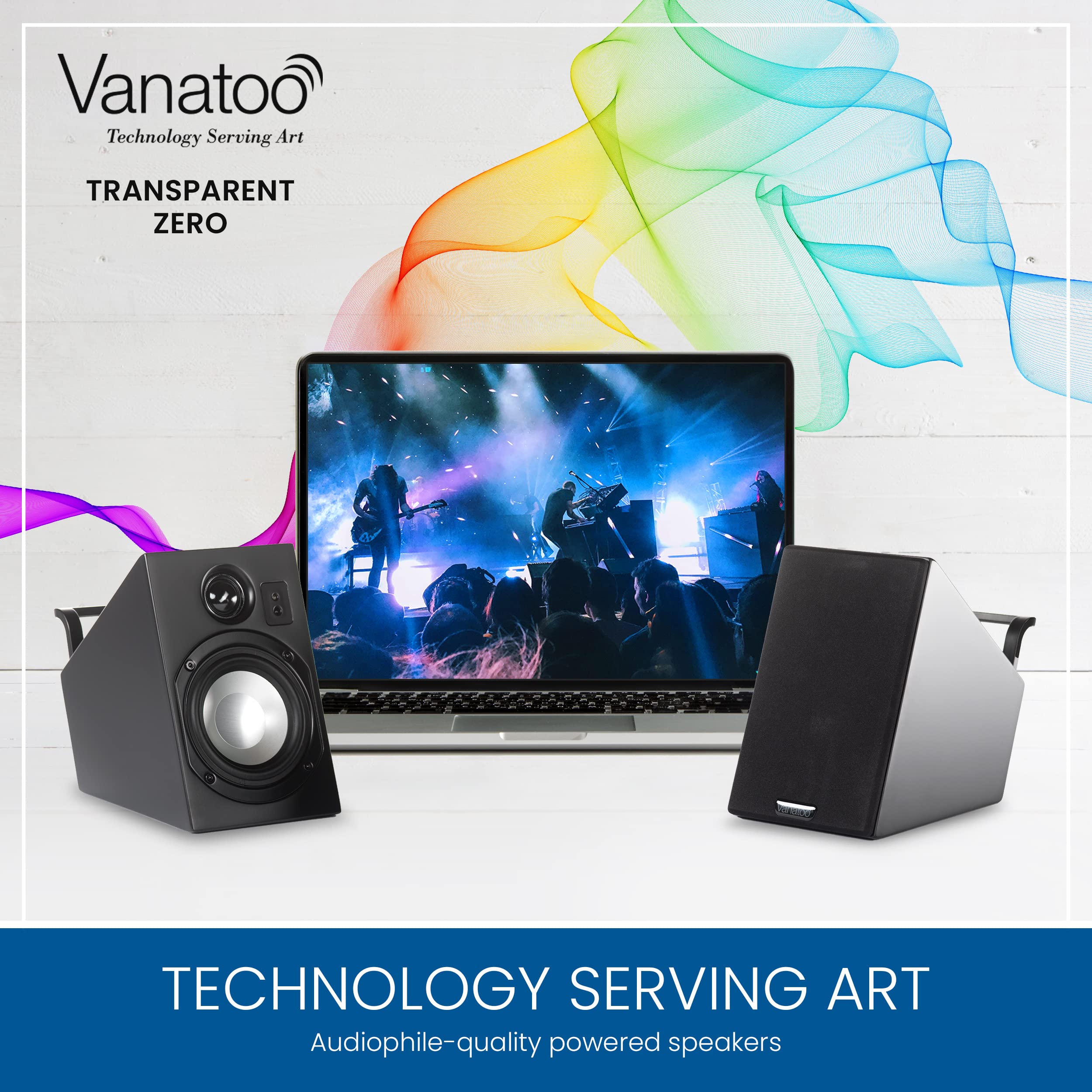 Vanatoo Transparent Zero Powered Speakers - Bluetooth Speakers - Speakers AUX, USB, Optical, Analog - Computer Speakers - TV Speakers - Gaming Speakers - Black, Set of 2