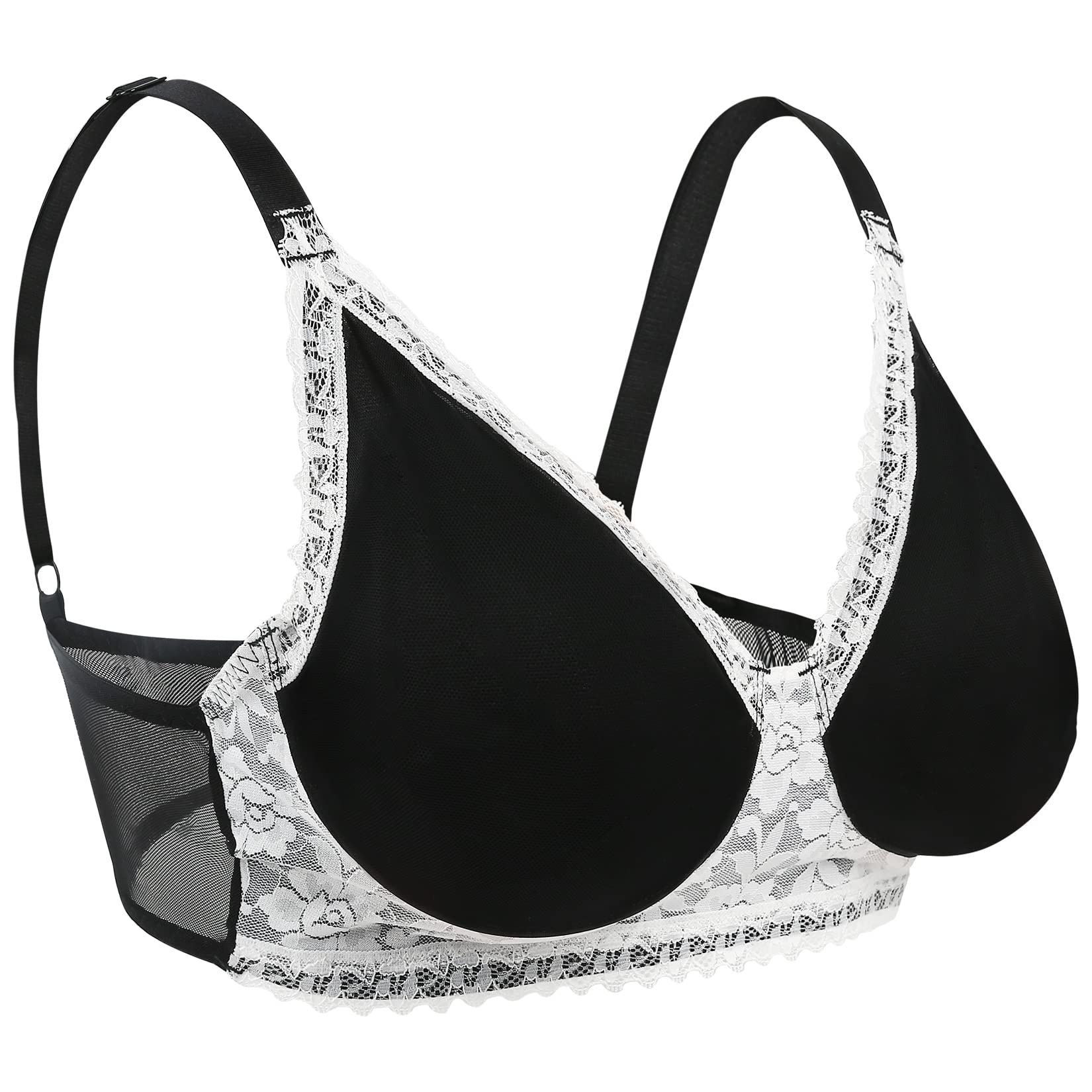 Vollence See Through Mastectomy Bra Silicone Breast Forms Pocket Bra Fake Prosthesis Crossdresser Black