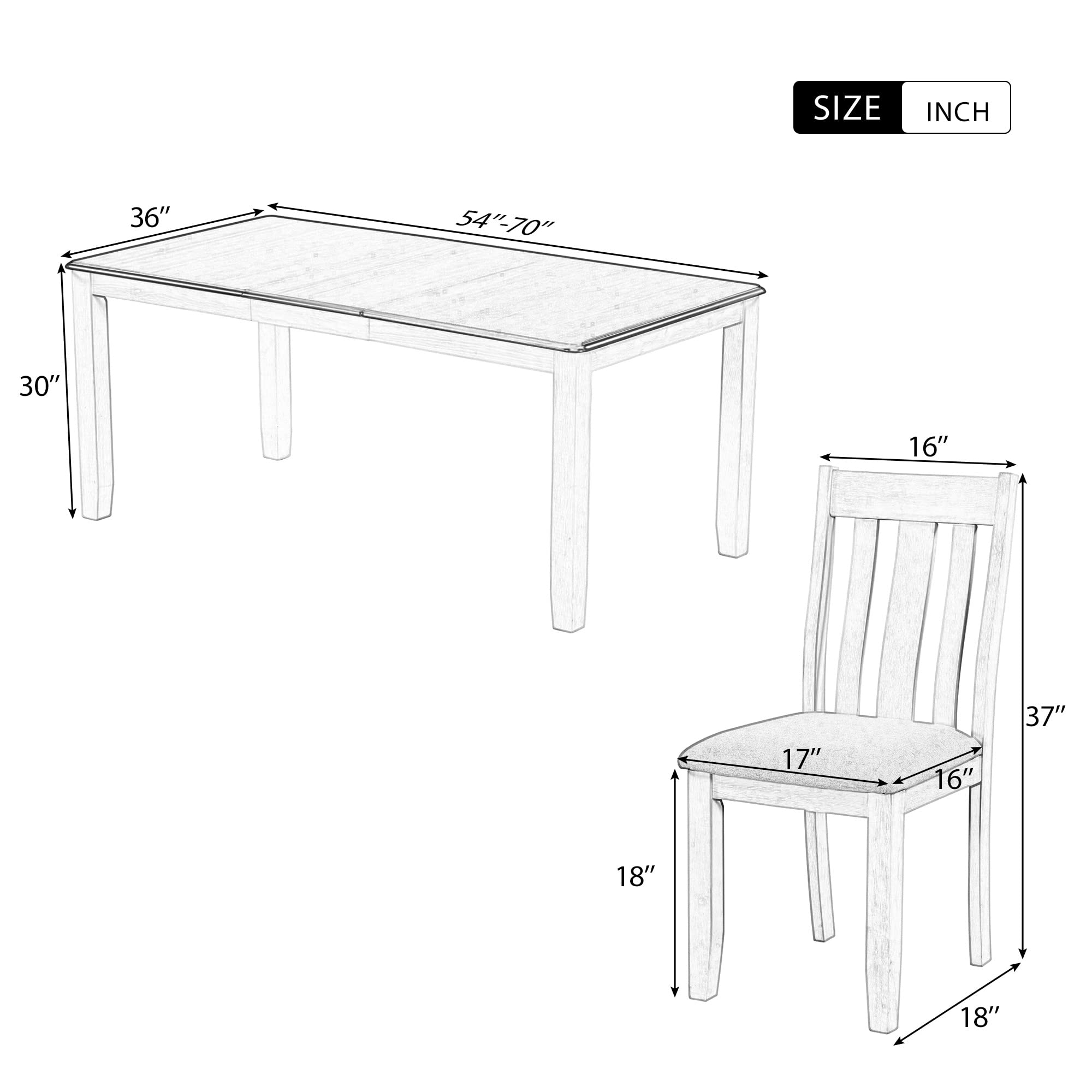 TARTOP Retro Style 7-Piece Dining Set Furniture with Extendable Table and 6 Upholstered Chairs,for Kitchen Dinette,Diningroom,Brown+White