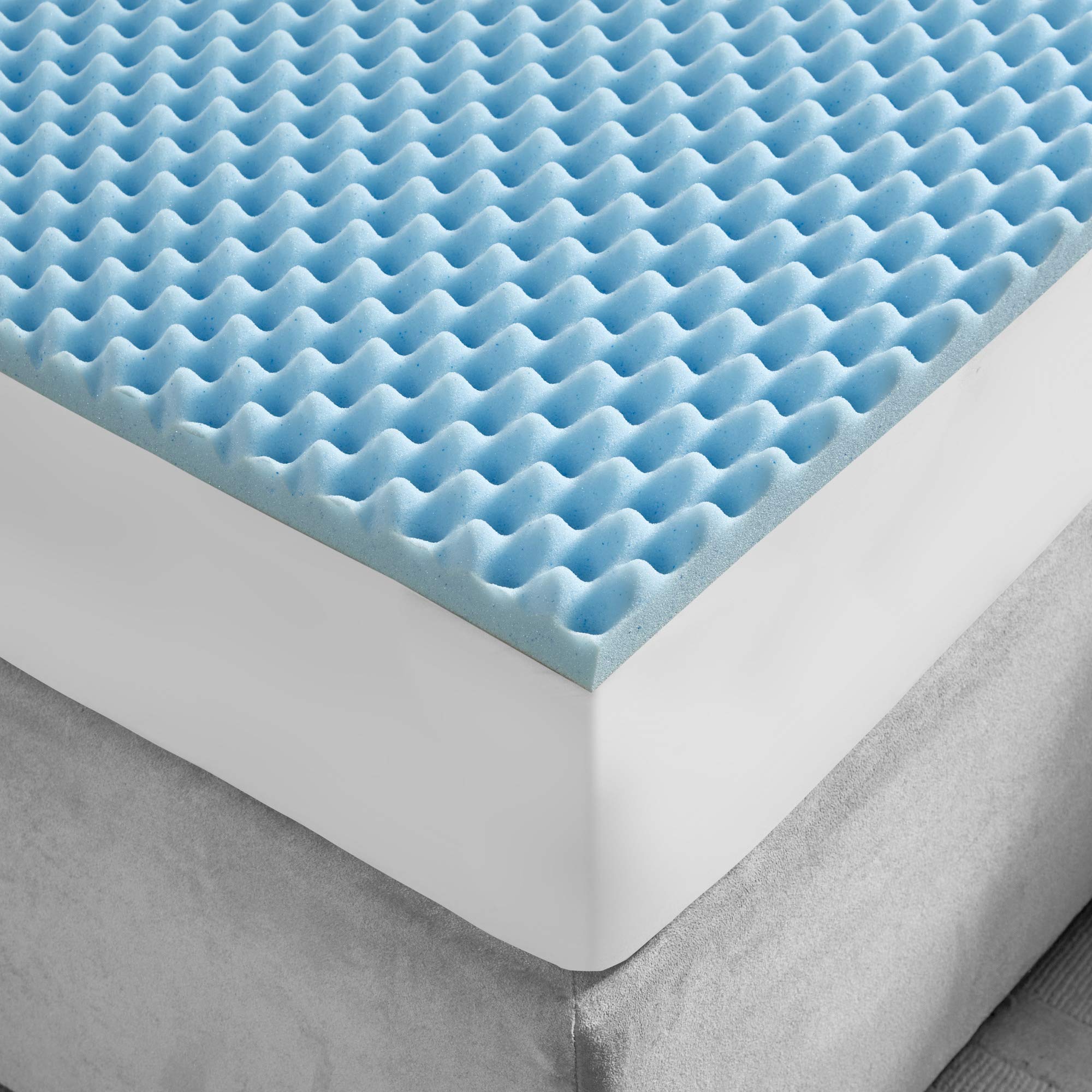 Sleep Philosophy Gel Infused Memory Foam Mattress Topper Luxurious, All Season Enhanced Bed Support, Full, 1.5" Thick, without Cover Blue