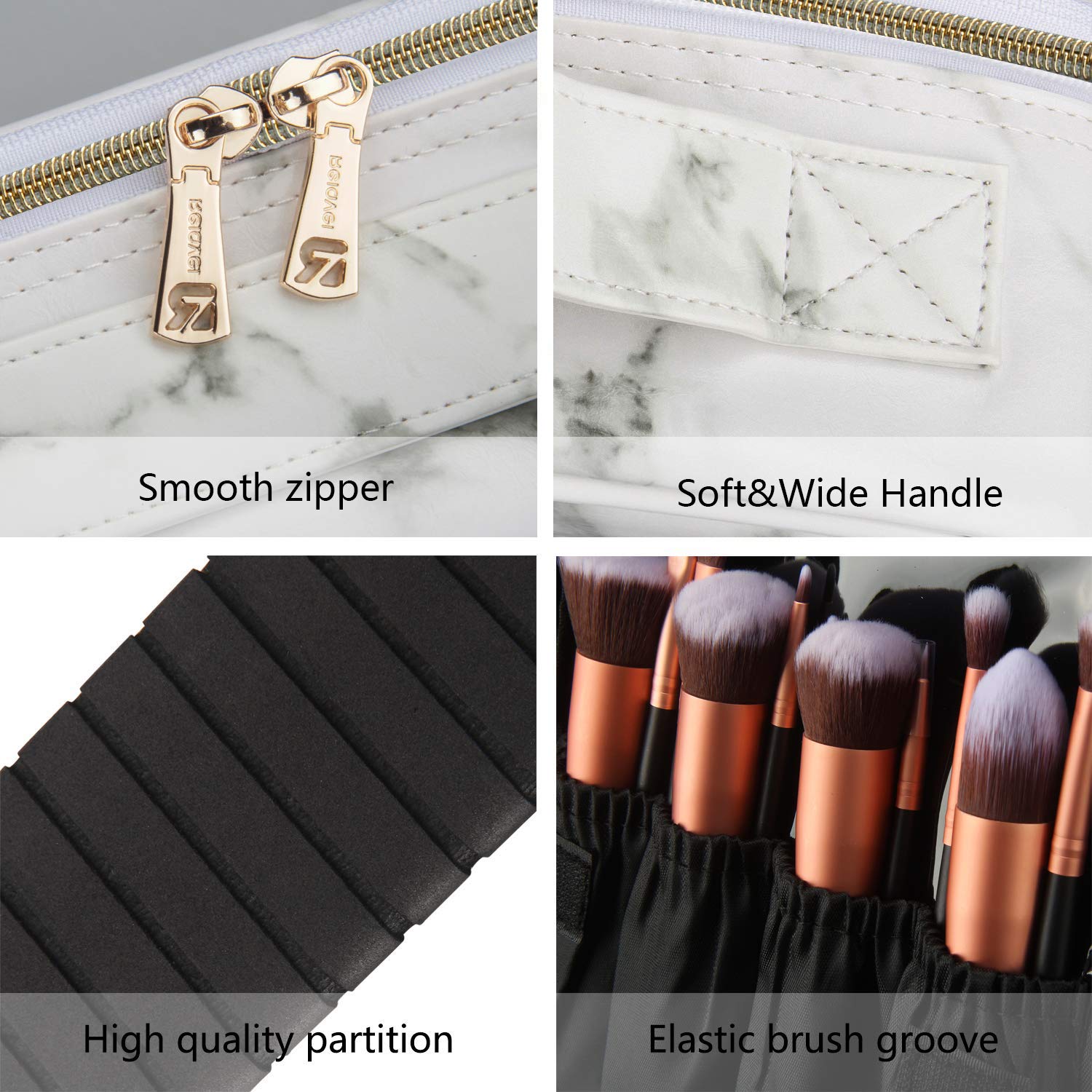 Relavel Marble Makeup Bag Large Organizer Bag Travel Train Case Portable Cosmetic Artist Storage Bag with Adjustable Dividers for Cosmetics Makeup Brushes (Marble Pattern)