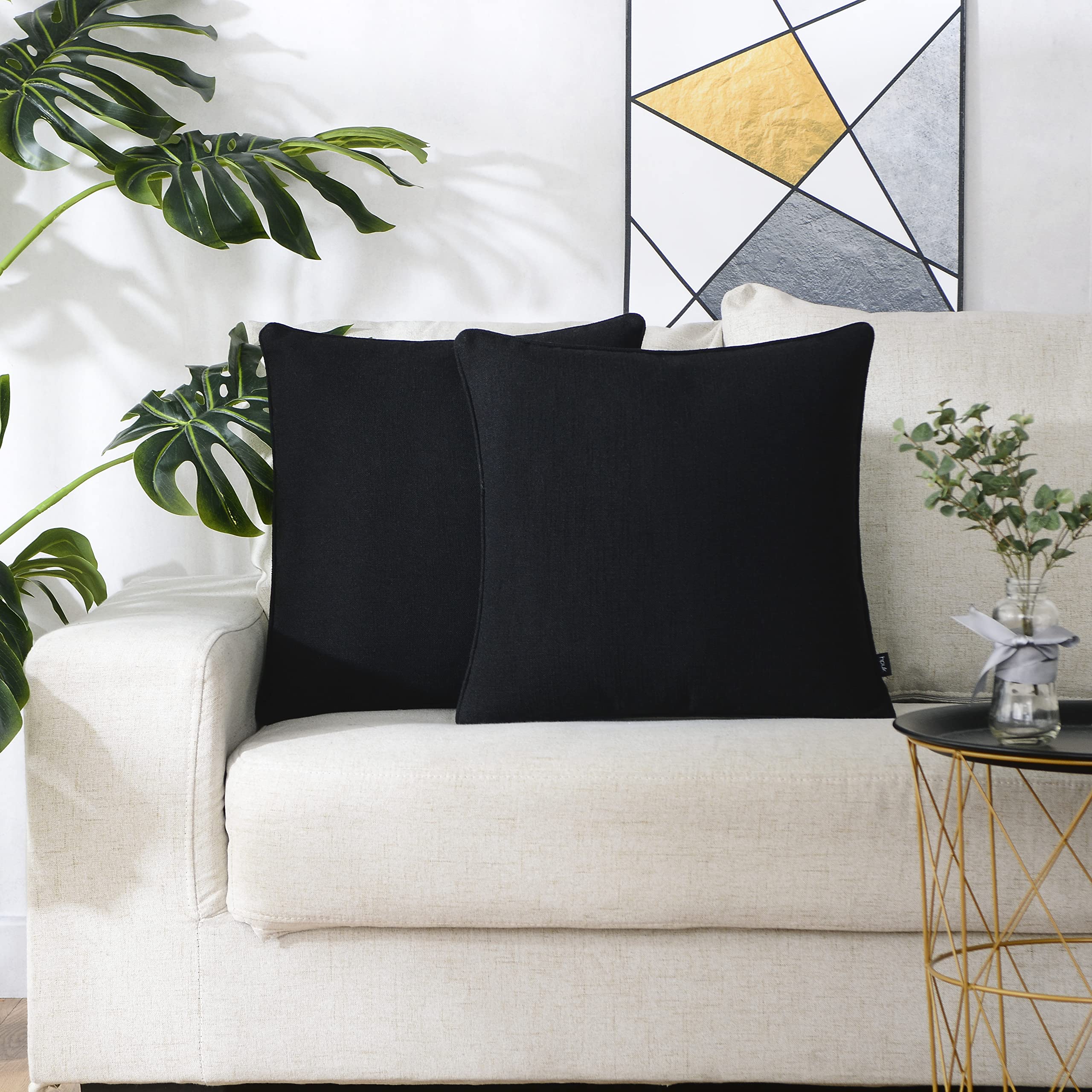 THOHAG Set of 4 Throw Pillow Covers 18 x18 inches, Soft Linen Cushion Covers, Square Decorative Couch Pillows Covers for Sofa Living Room, Black