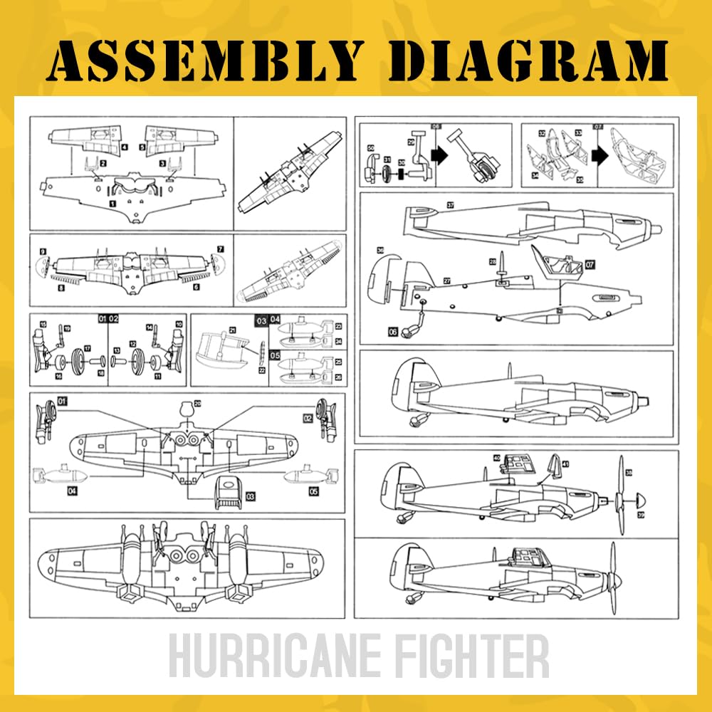 ViiKONDO 1/48 WWII UK Hurricane Fighter British Aircraft Military Warplane Model Building Kit DIY Assembly Jet Toy Airplane (01)