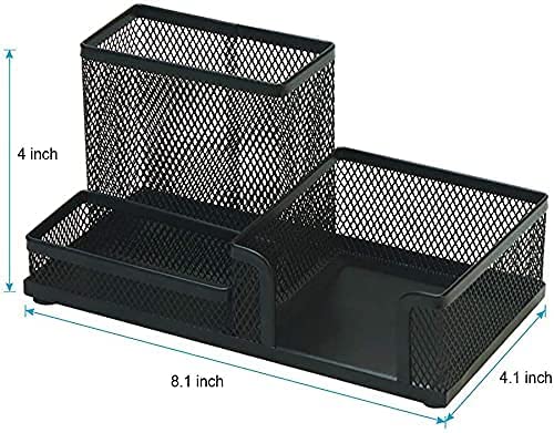 VIUJUH Desk Pencil Holders Desk Organizer Office Supplies Caddy with Sticky Notes Holder for Office School Home 3 Compartments Black