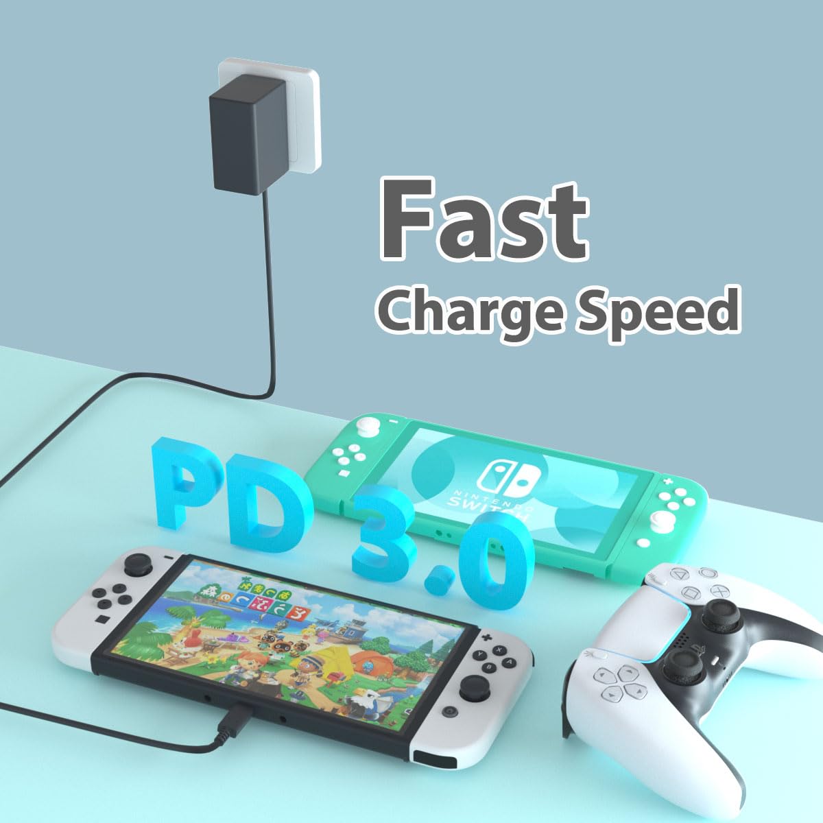 Switch Charger for Nintendo Switch, AC Power Adapter with 5Ft Charger Cable/Power Cord for Nintendo Switch and OLED and Switch Lite-Fast Charge Switch Support TV Dock Mode