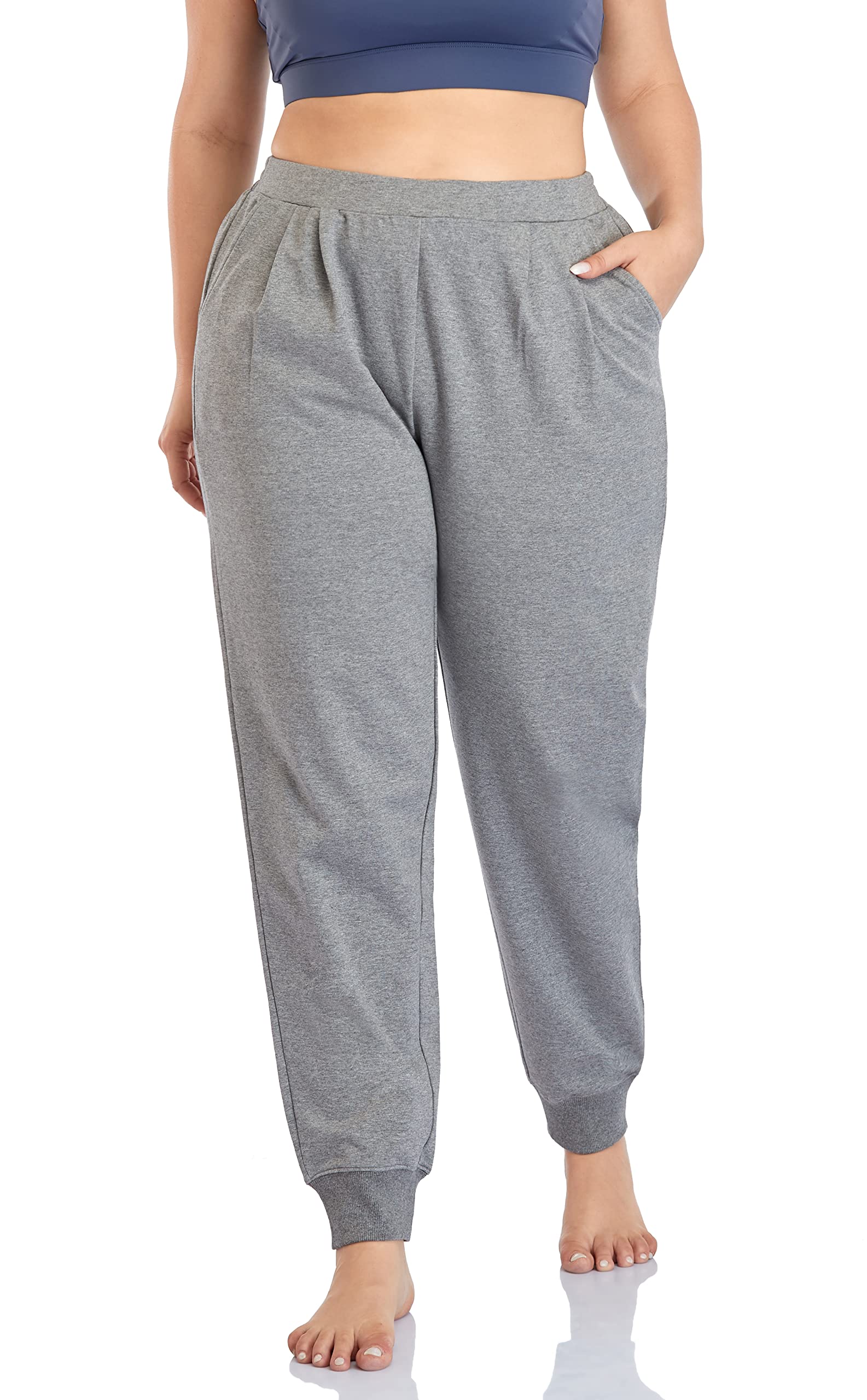 ZERDOCEAN Women's Plus Size Sweatpants Casual Running Jogger Lounge Pants Active Workout Jersey Pants with Pockets LightGray 4X