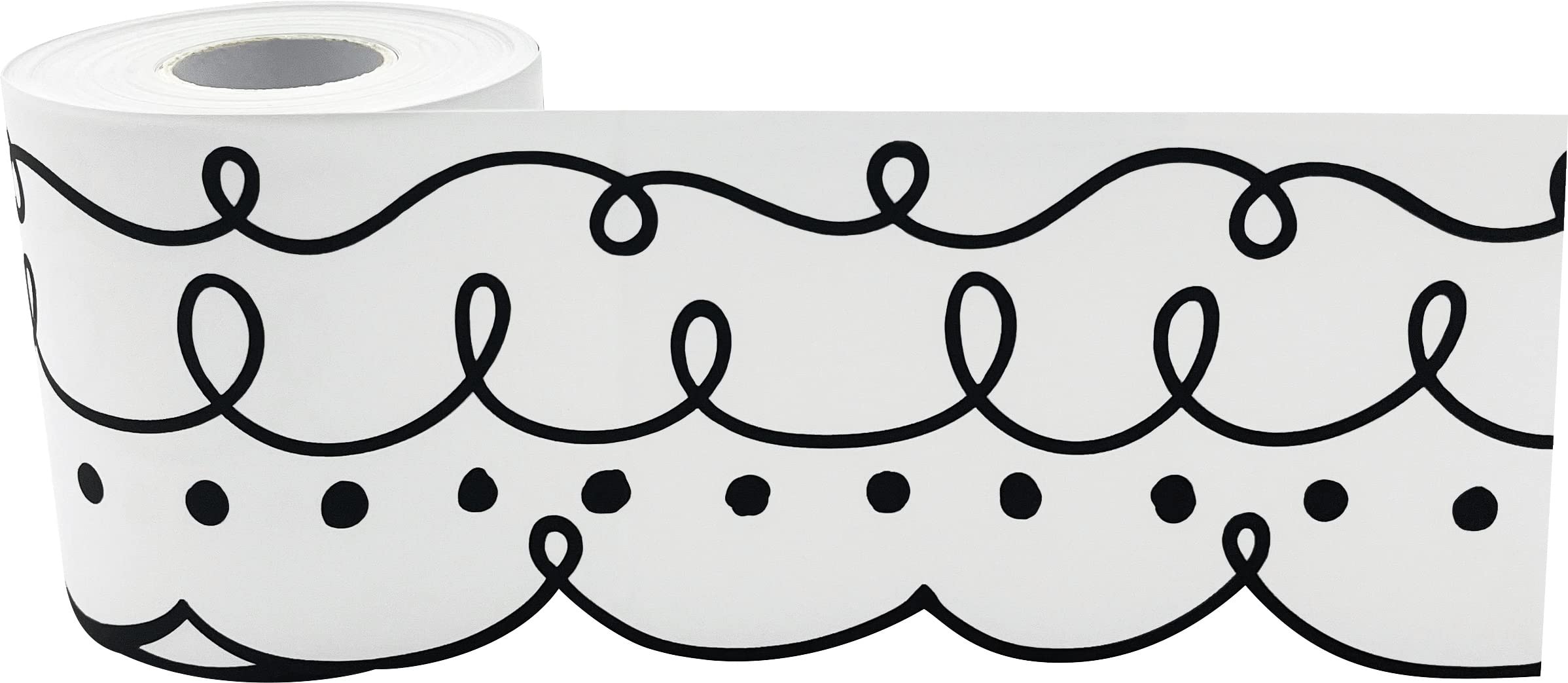 Teacher Created Resources Squiggles and Dots Die-Cut Rolled Border Trim (TCR8914),Black, White