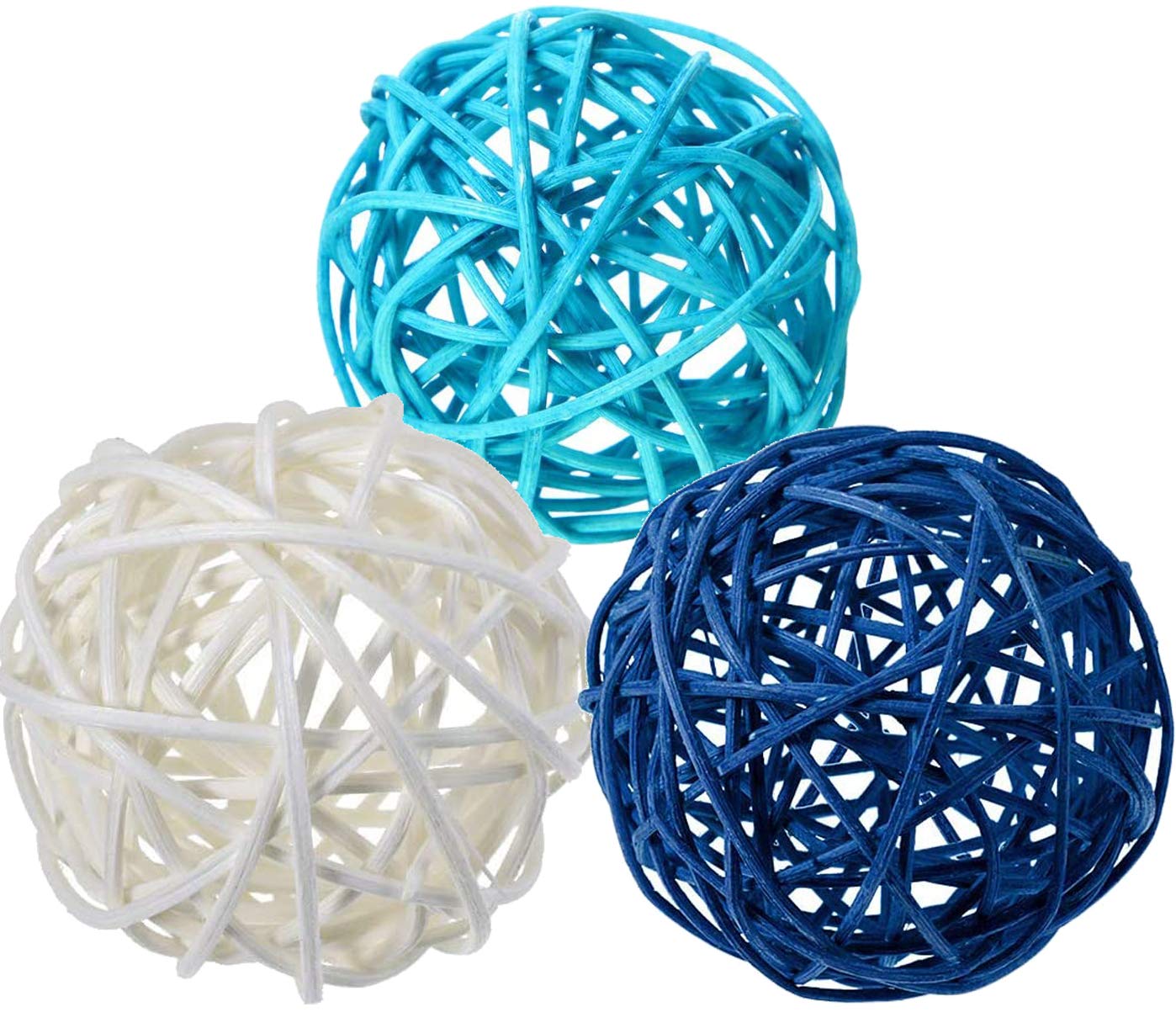 zorpia 15pcs 2 Inch Wicker Rattan Balls for Vase Filler, House Ornament, Christmas Tree Garden Wedding Party Coffee Table Decoration,Craft DIY (Blue Light-Blue White)