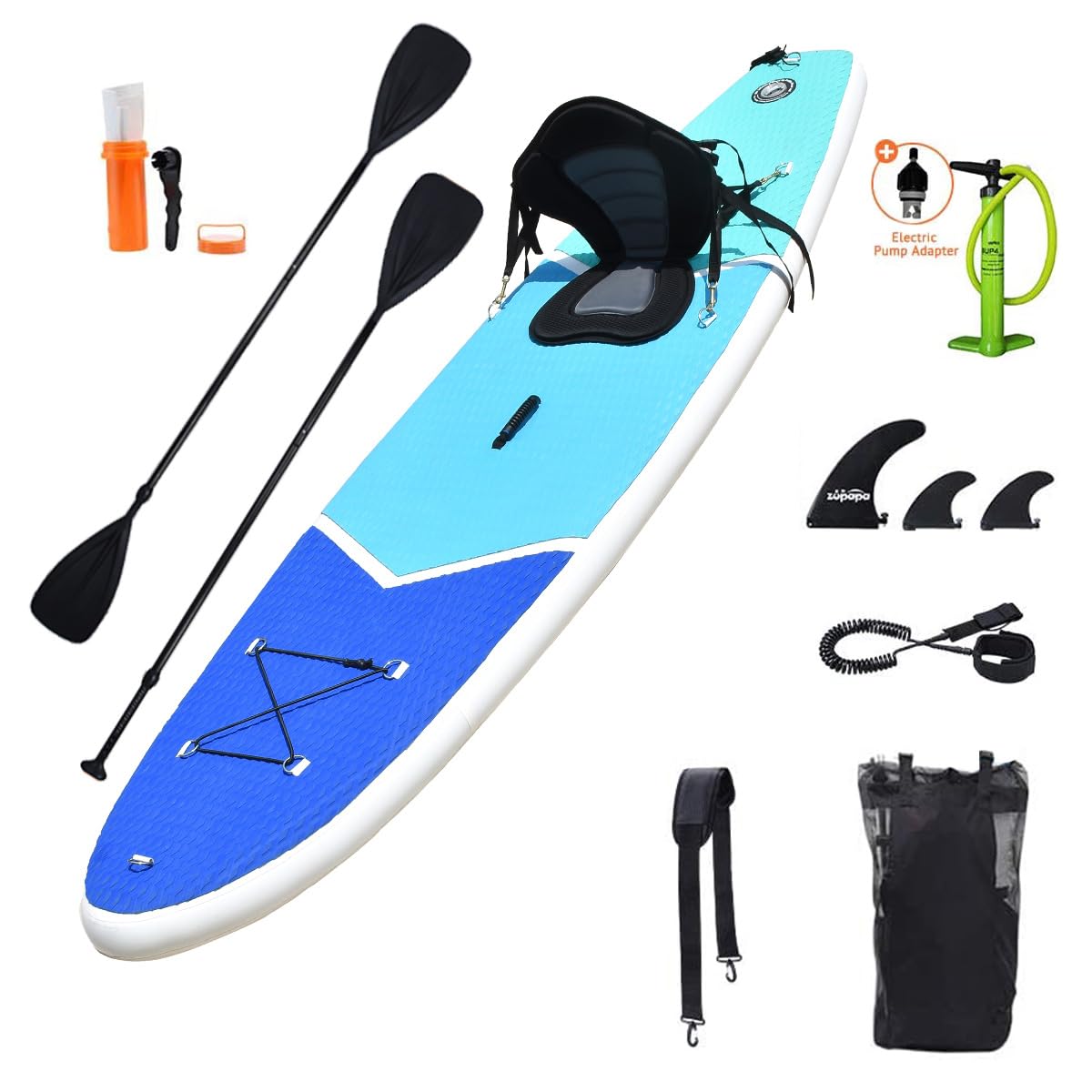 Zupapa Inflatable Stand Up Paddleboard with SUP Accessories, Non-Slip Deck - Perfect for Adults, Kids, and Dogs