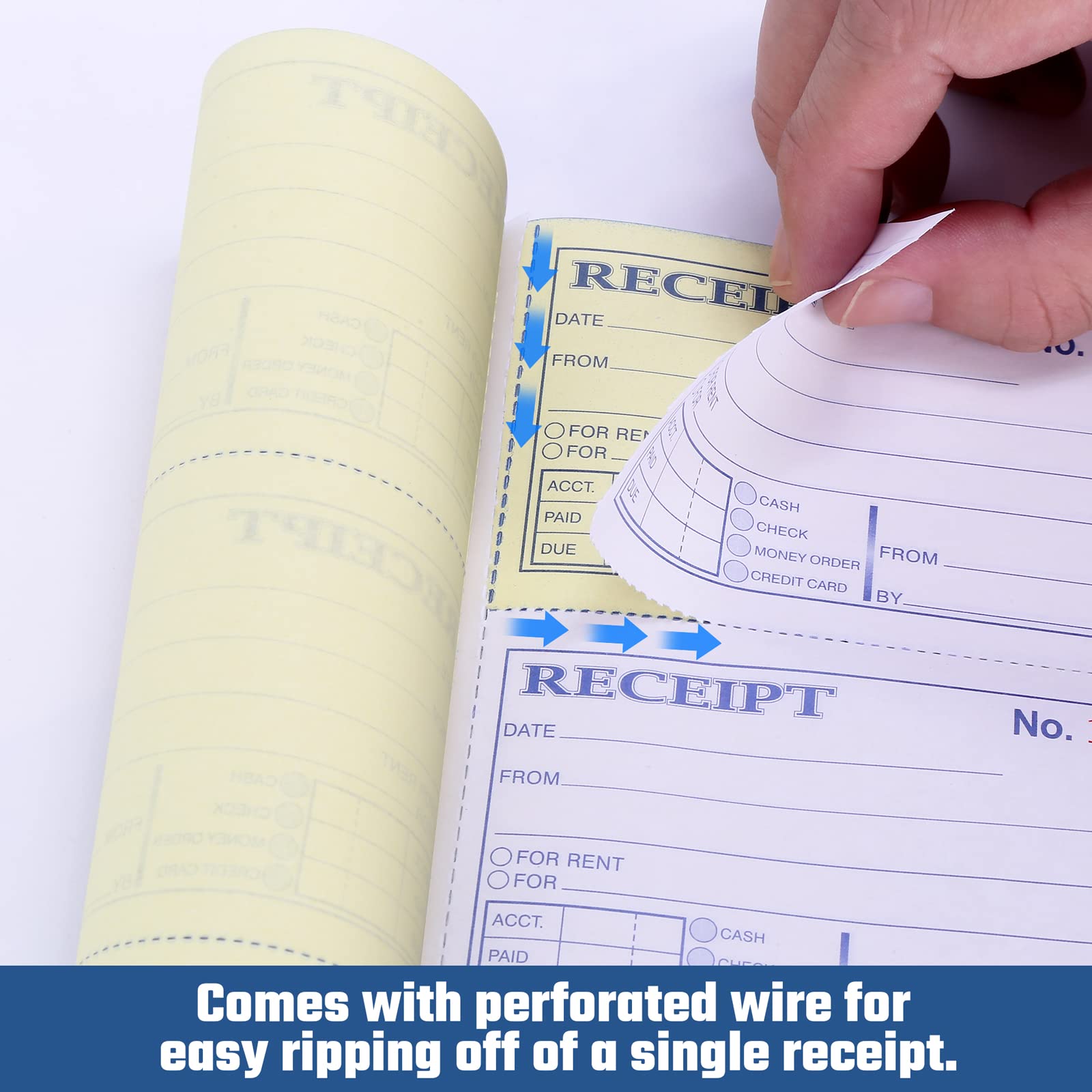 Receipt Book with Carbon Copies, Rent Receipt Book for Small Business, 2-Part Carbonless, 200 Sets per Book, 4 Receipts per Page