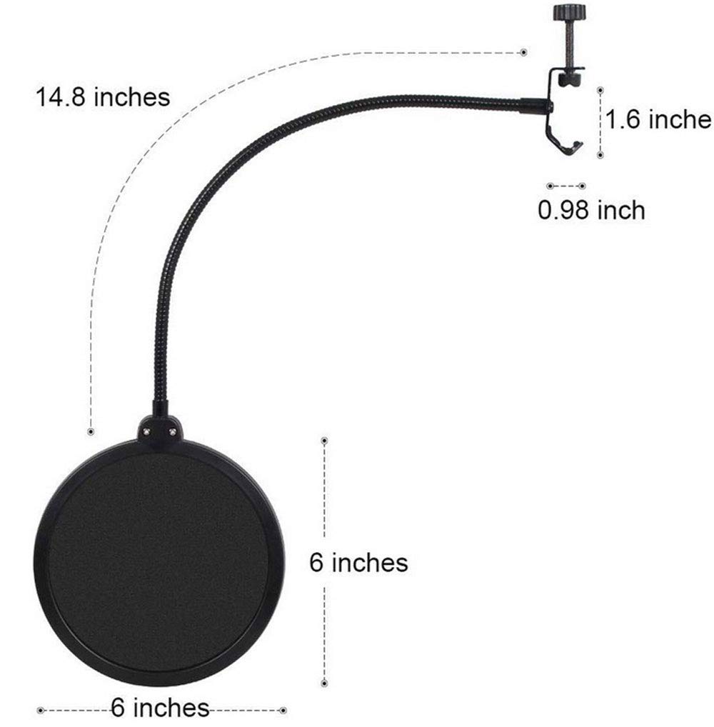 Tzong Microphone Pop Filter Mask Shield For Any Other Microphone, Dual Layered Wind Pop Screen With A Flexible 360° Gooseneck Clip Stabilizing Arm