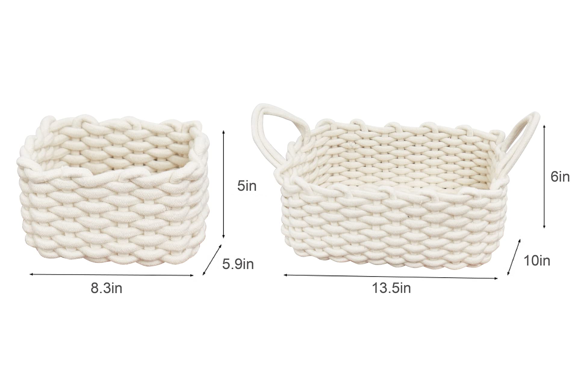 Woven Baskets, Set of 3 for Home, Office, Dorm Room, Living Room, Bedroom, Bathroom, Nursery Storage and Organization (WHITE)