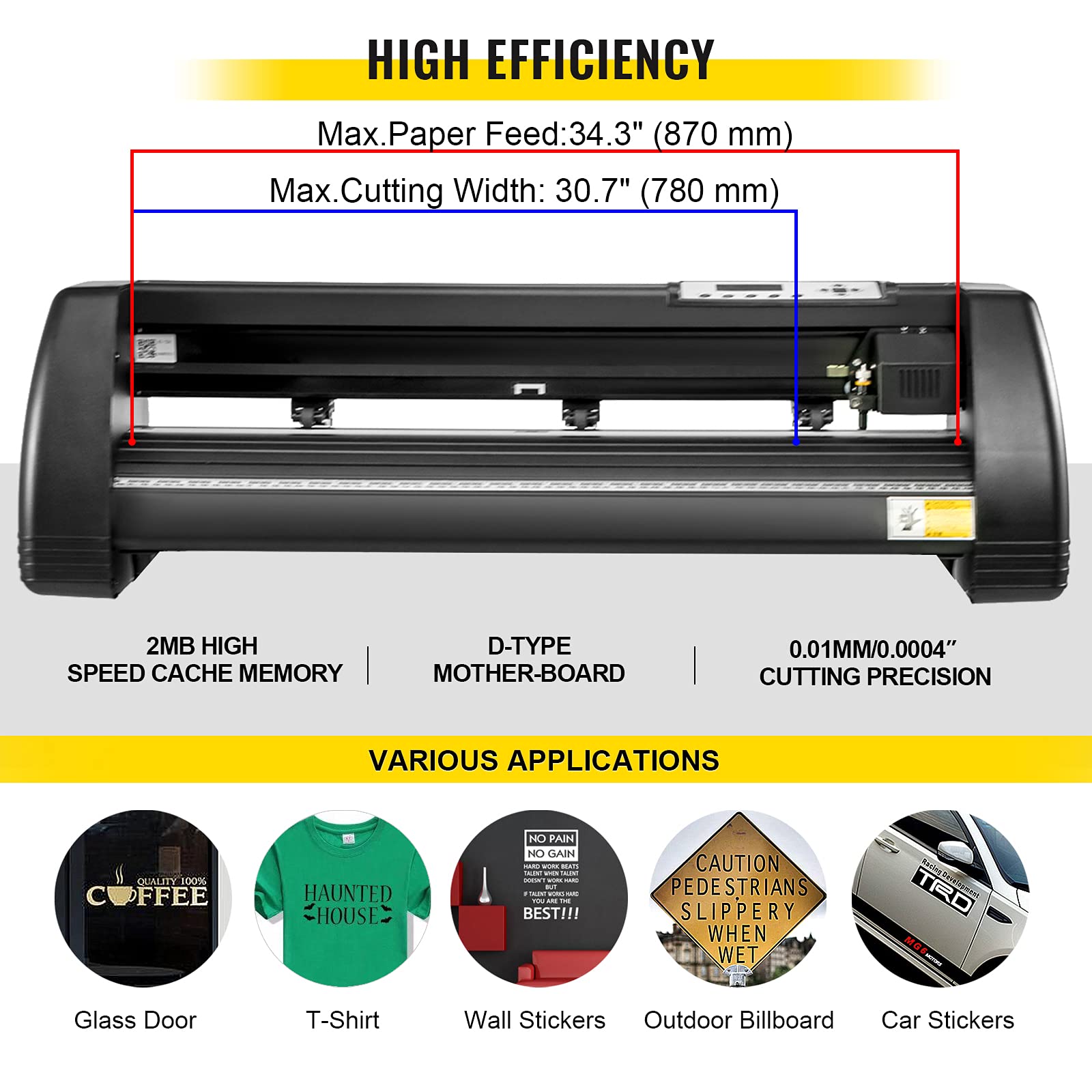 VEVOR Heat Press Machine 15x15 inch 6 in 1 T-Shirt Heat Press and Vinyl Cutter 34 inch Plotter Machine 870mm PC Only Paper Feed Vinyl Cutter Plotter