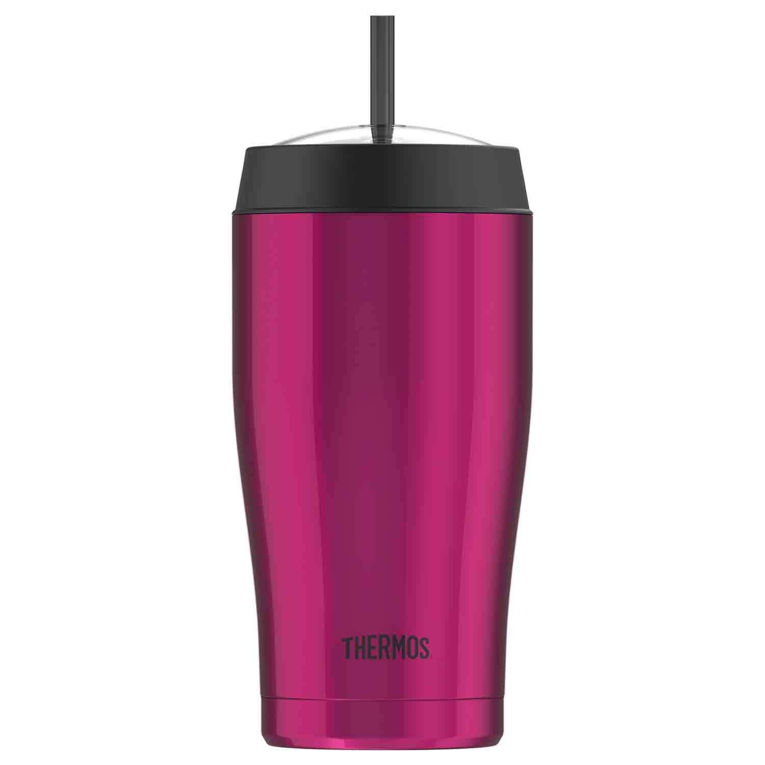 THERMOS 22 Ounce Vacuum Insulated Cold Cup with Straw, Stainless Steel Pink