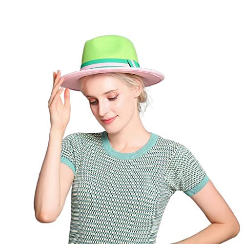 Wide Brim Fedora Hat- Classic and Fashionable Fedora Hats for Women, Adjustable Splicing Wide Brim Hats for Men (Lemon and Pink)