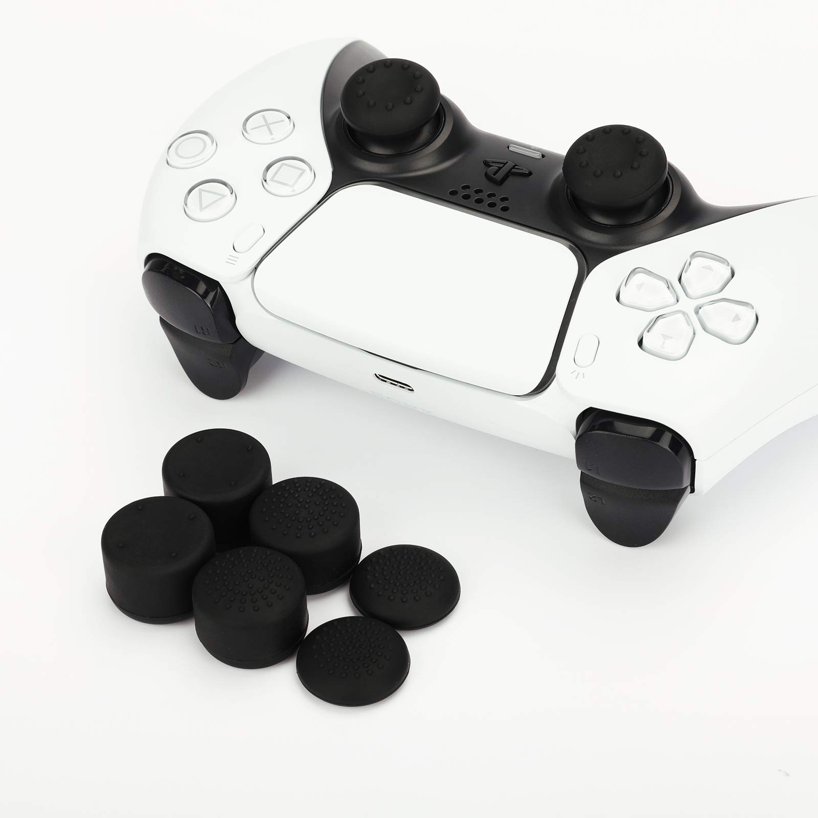 TOMSIN 2 Pairs Trigger Extender with 8 Pcs Thumbstick Grips for PS5 Dualsense Controller