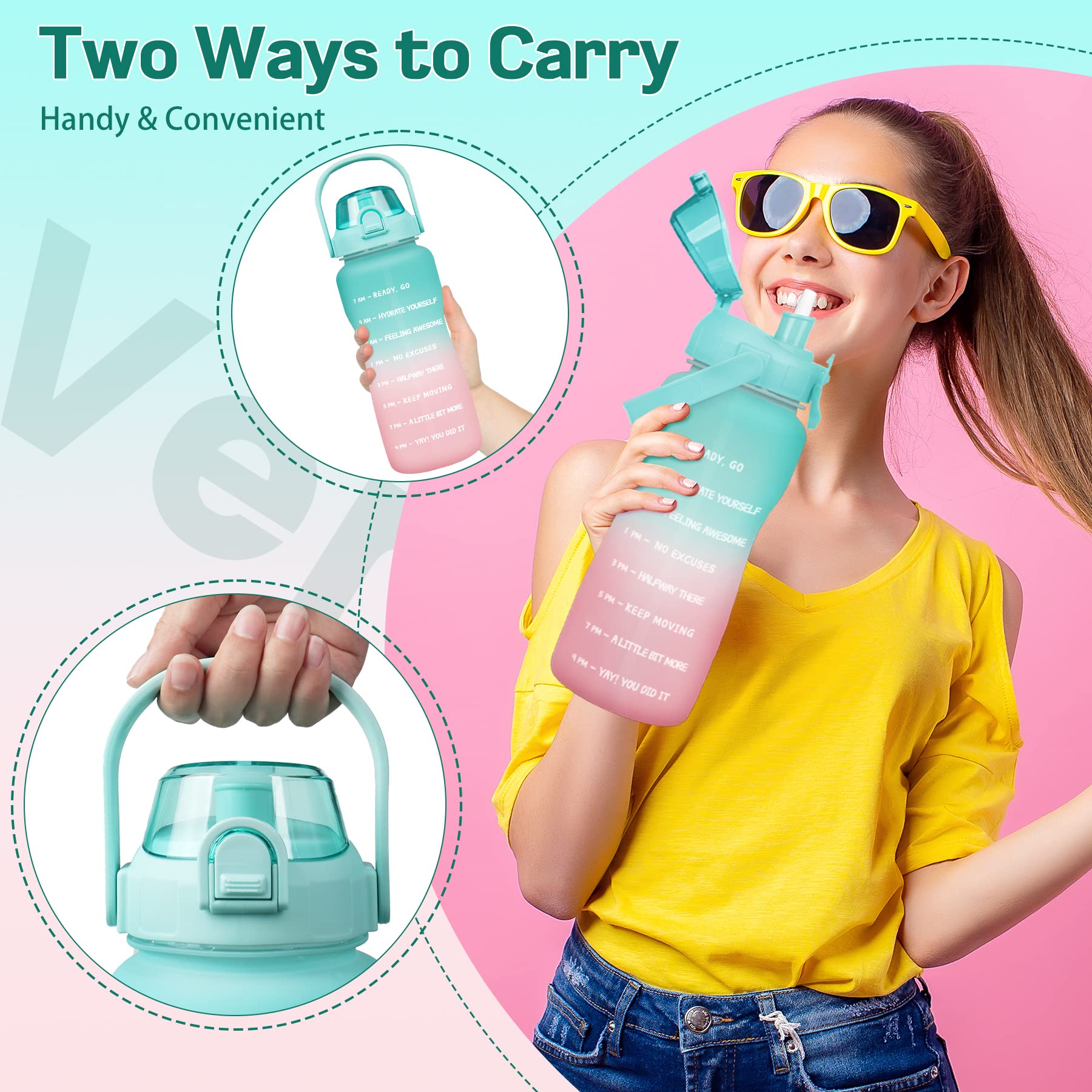 ZOMAKE Half Gallon Water Bottle with Straw & Time Marker - 64 oz Motivational Large Water Jug BPA Free Leakproof Water Bottle Ensure You Drink Enough Water Daily