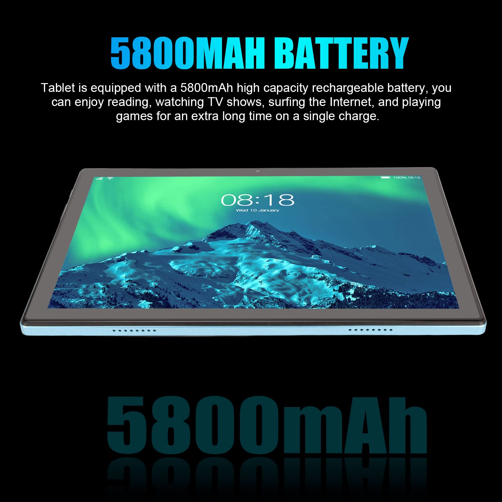 Vikye 5G WiFi Octa Core Tablet, 10.1in 3200 X 1440 HD Display Tablet MTK6750 Octa Core CPU 8GB RAM 128GB ROM 8MP 13MP Dual Camera 5800mAh Battery (US Plug)