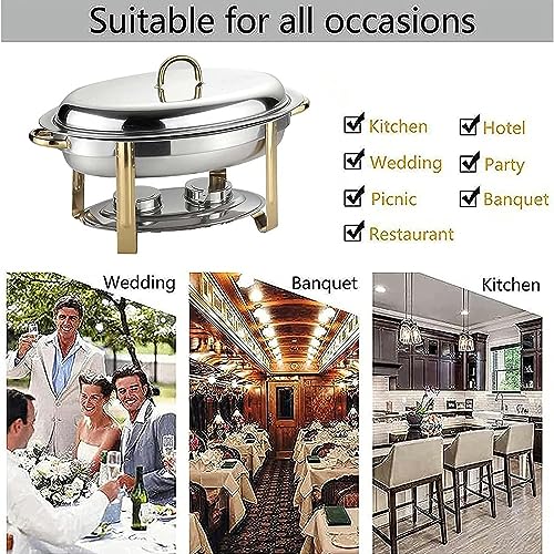 Stainless Steel Chafing Dish Buffet Set, 5.5L Full Size Oval Chafer Buffet Servers with Food Pan, Fuel Holders & Lid, Food Warmers for Party