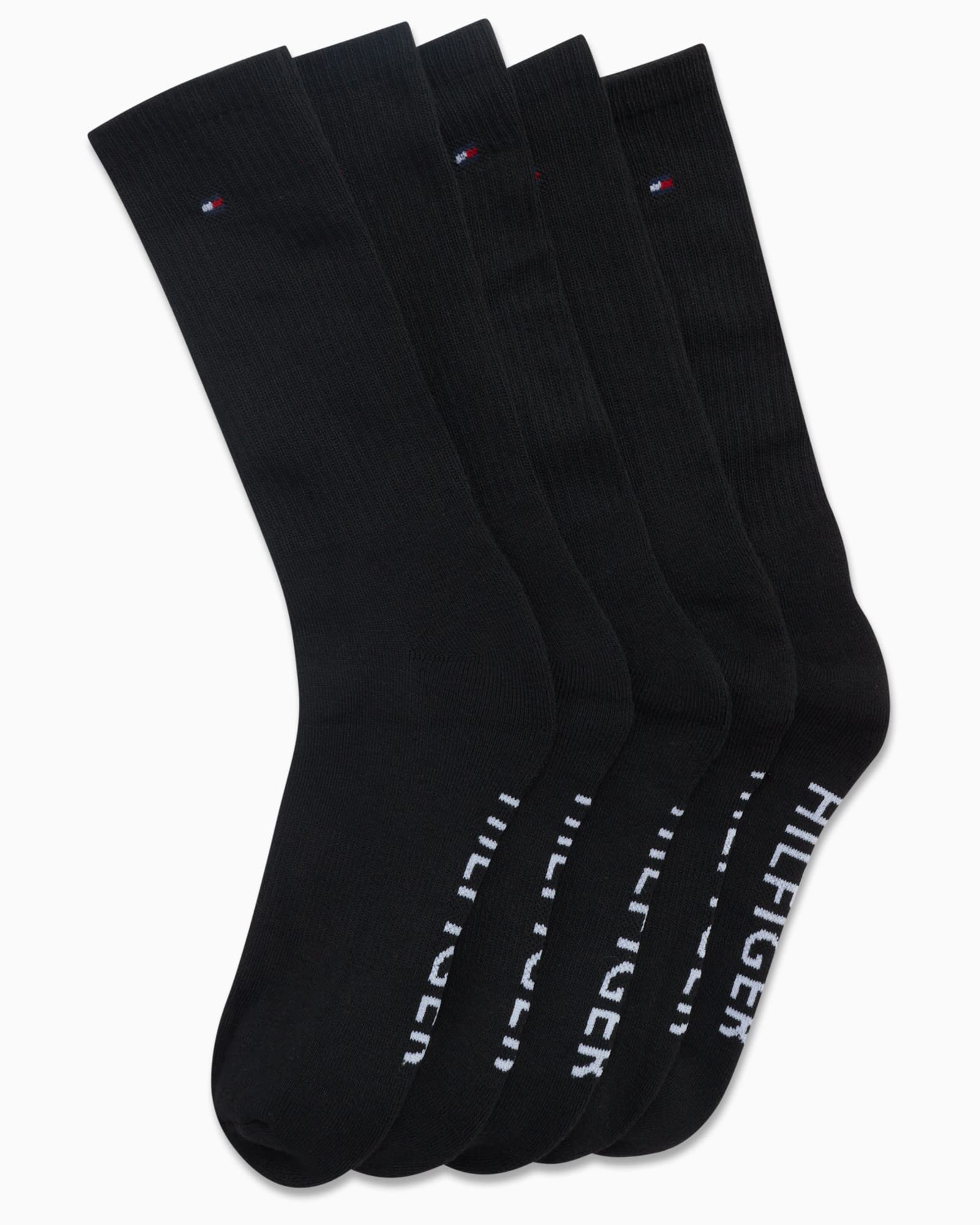 Tommy Hilfiger Men's Athletic Socks - Cushioned Crew Socks (5 Pack), Size 7-12, Black